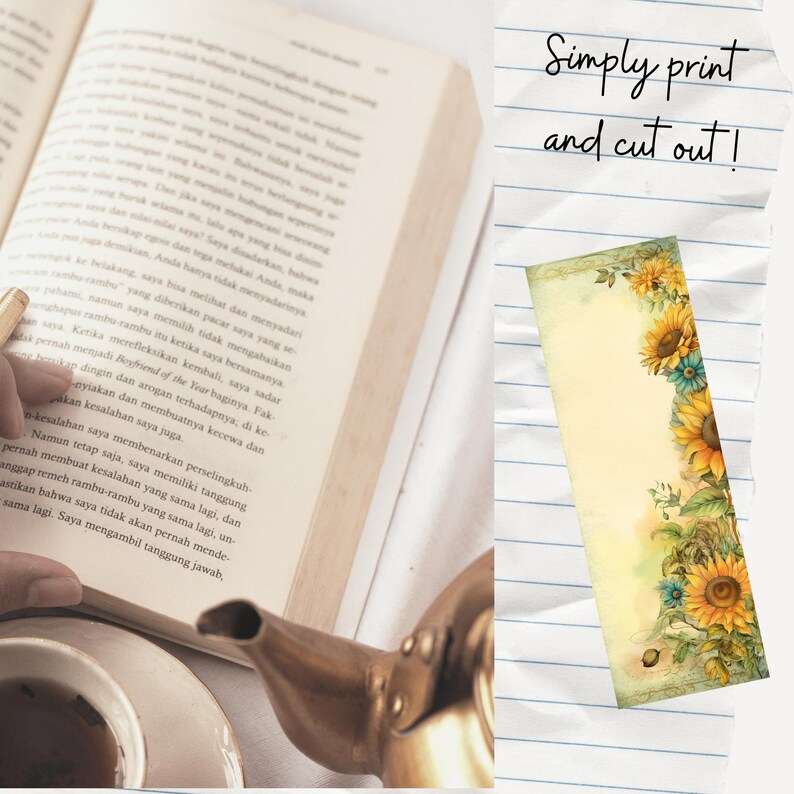 Sunflowers Bookmarks Printable Bookmark Garden Flower Vintage Bookmark ...