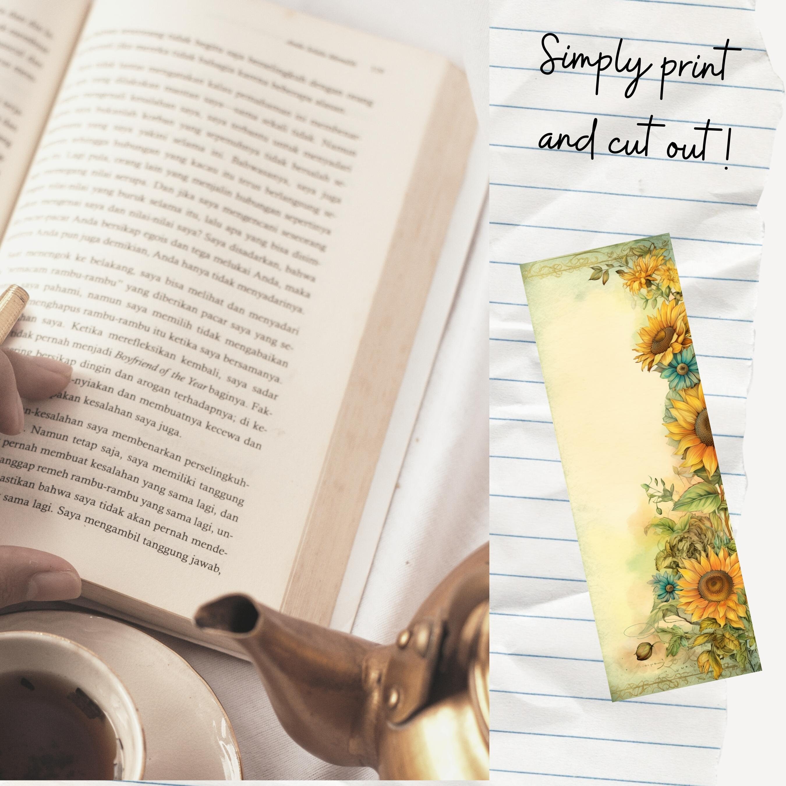 Sunflowers Bookmarks Printable Bookmark Garden Flower Vintage Bookmark ...