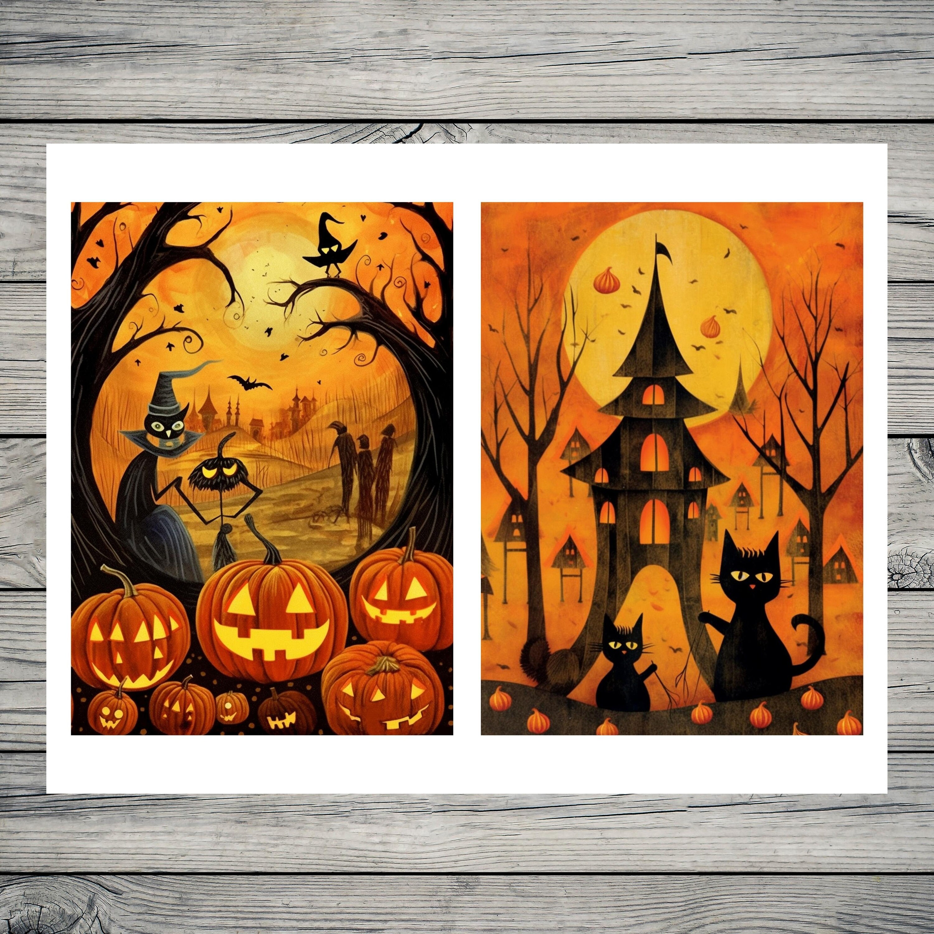 Whimsical Halloween Folk Art Printable Digital Image Junk Journal ATC ...