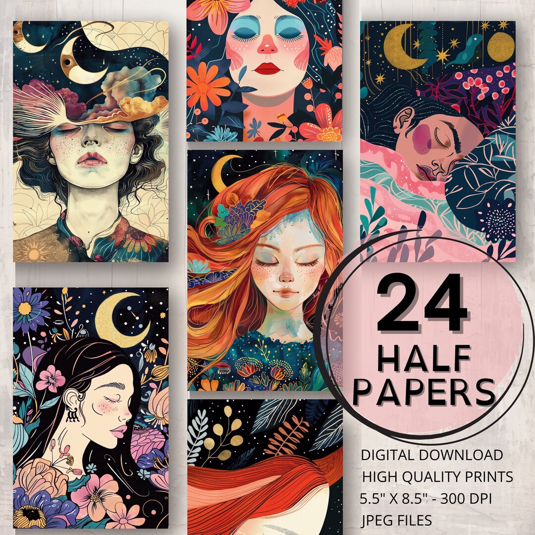 Boho Dreamland Journal Half Papers Printable Page Colorful Floral Art ...