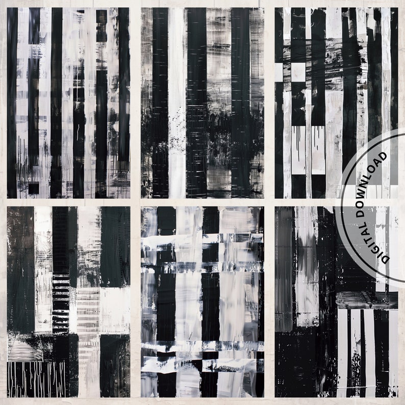 Black and White Stripes Half Papers Printable Pages Abstract Painting ...