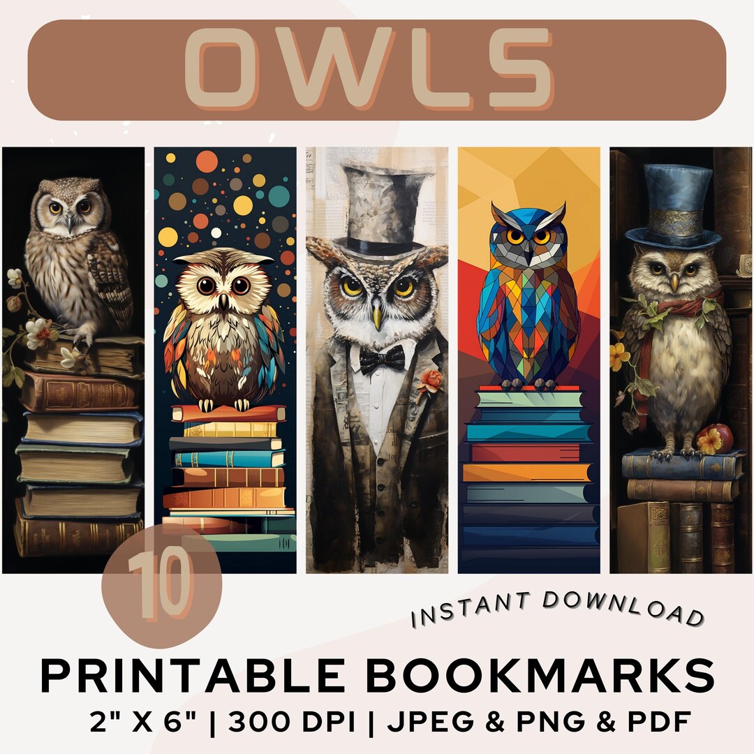 Owls Bookmark Printable Bookmarks Whimsical Animal Bookmark PNG PDF JPG ...