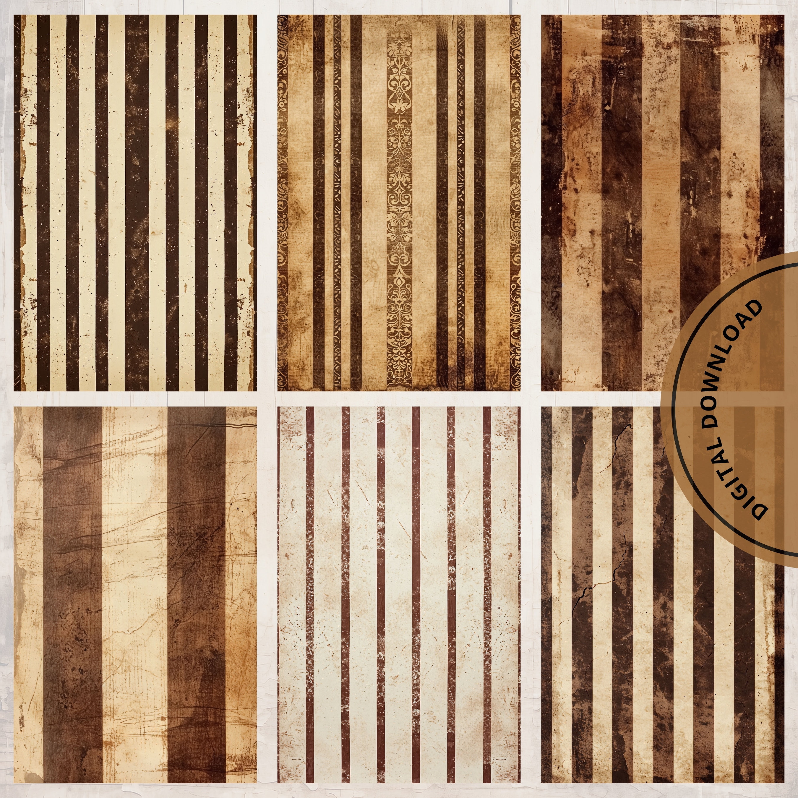 Brown Stripes Half Papers Printable Pages Digital Ephemera Scrapbooking ...