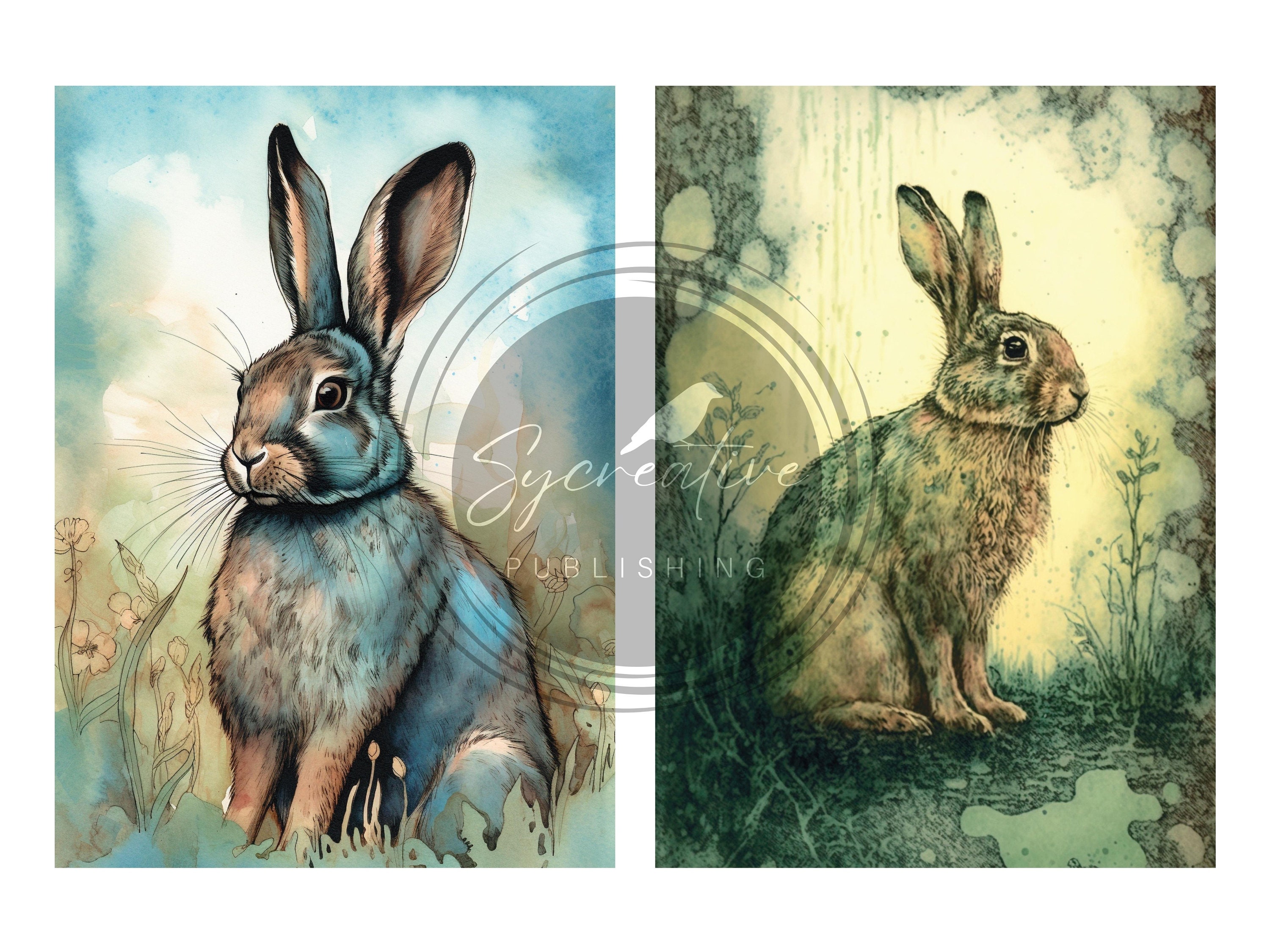 Rabbit Bunny Printables, Digital Image, Collage Sheet, ATC Cards, Junk ...