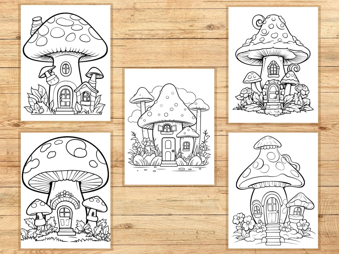 Mushroom House Coloring Page, 15 Printable Fantasy Enchanted Mushroom ...