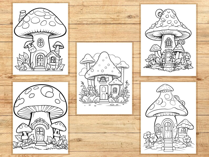 Mushroom House Coloring Page, 15 Printable Fantasy Enchanted Mushroom ...
