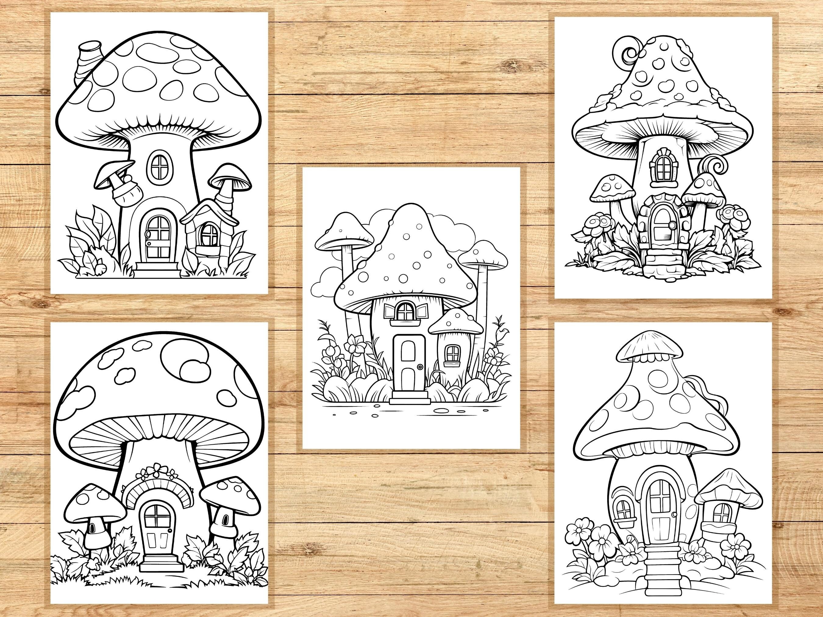 Mushroom House Coloring Page, 15 Printable Fantasy Enchanted Mushroom ...