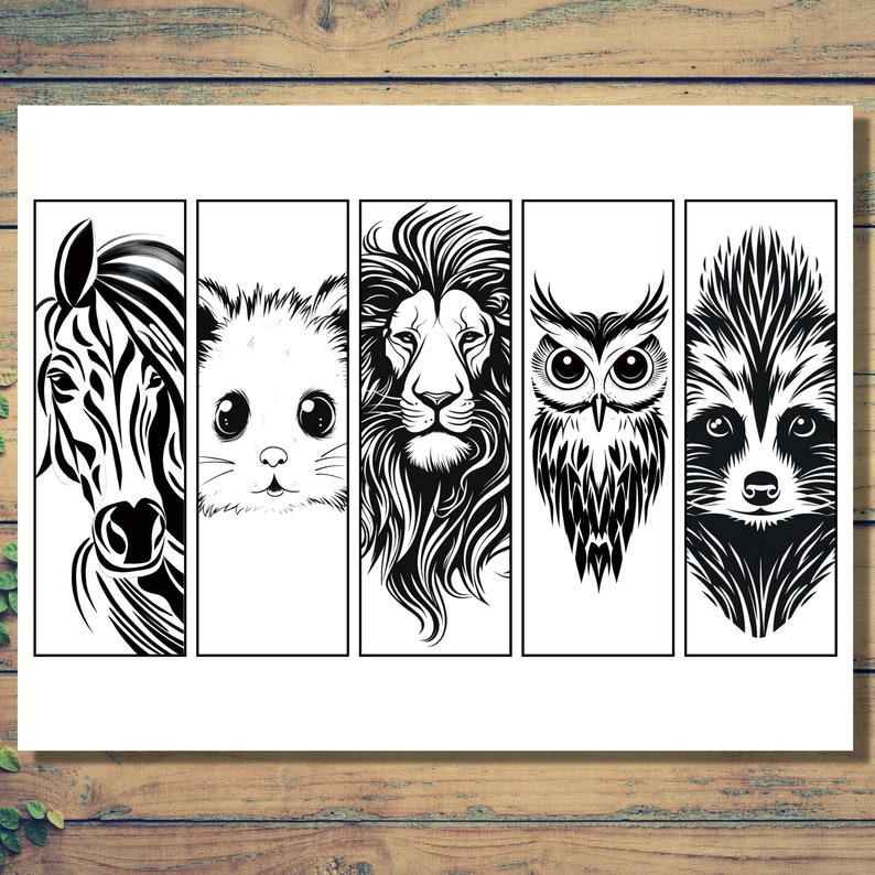 Black and White Animal Printable Bookmark Animals Illustration Bookmark ...