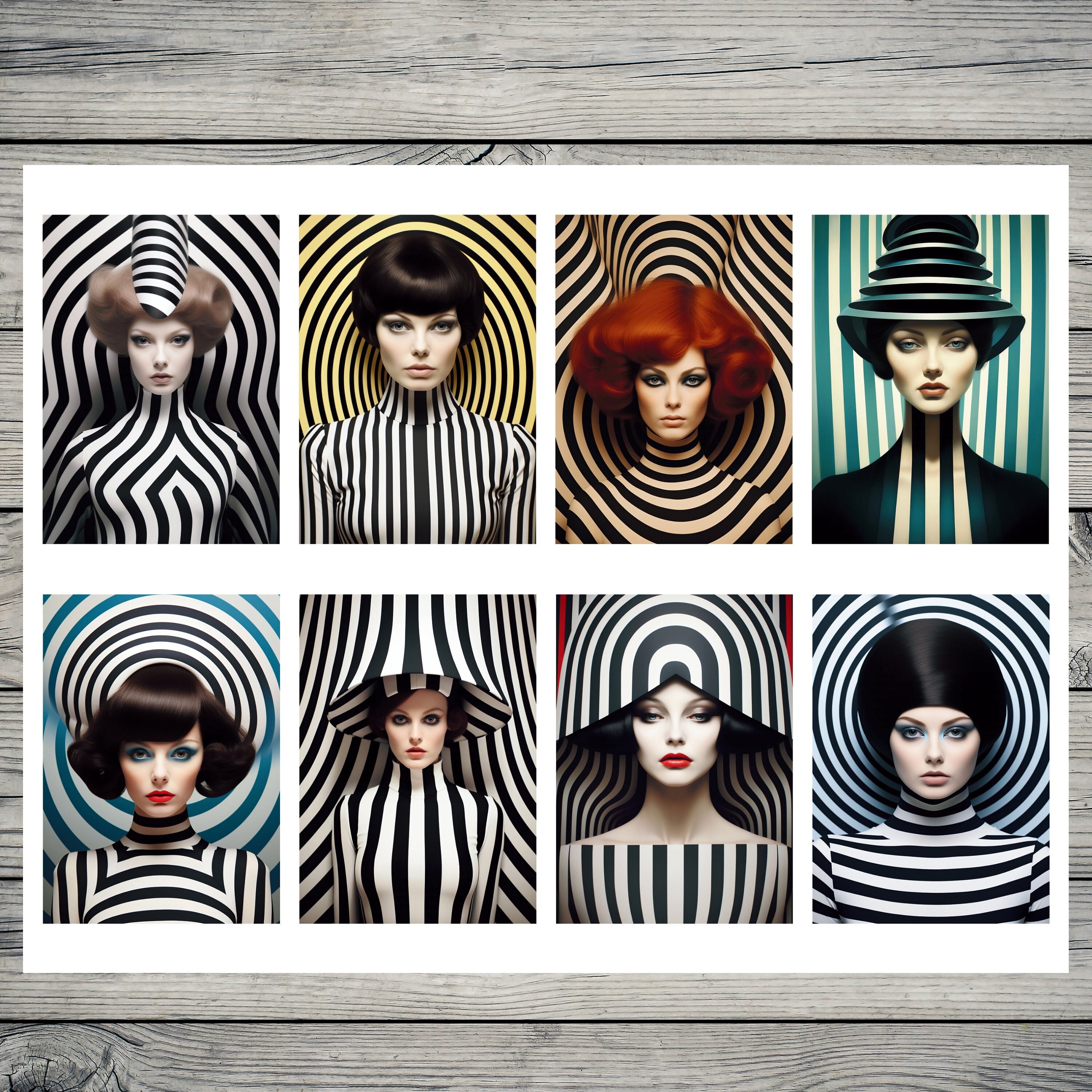 Op Art Printable Junk Journal Cards ATC Card Making Woman Portrait ...