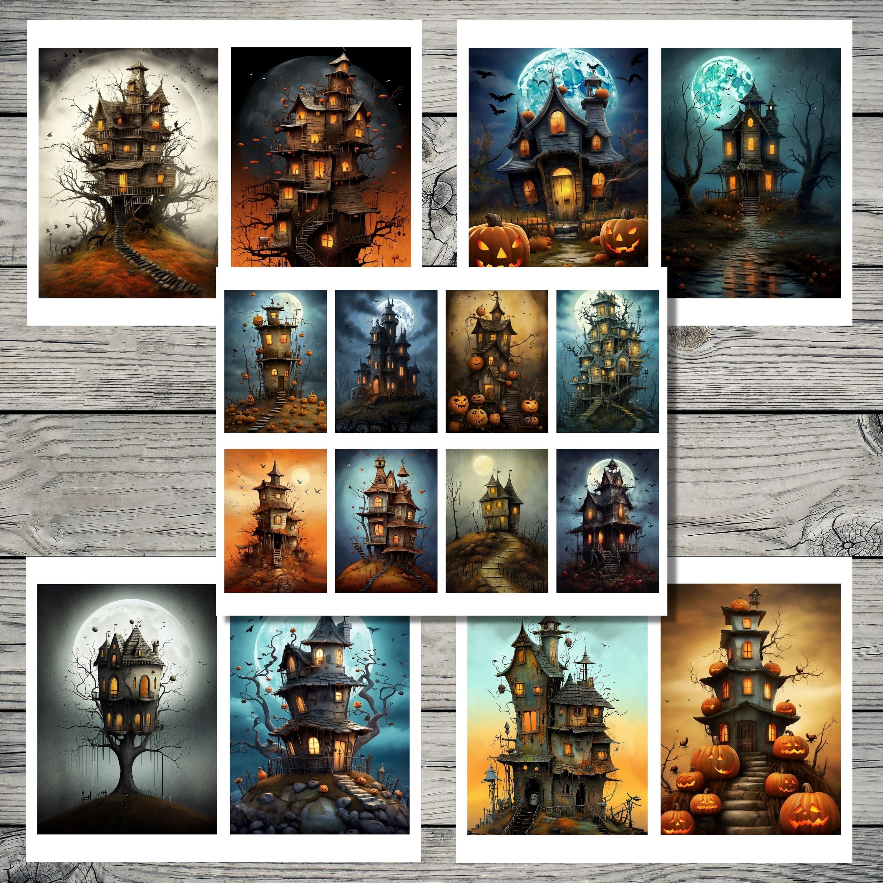 Spooky House Printable Digital Image Junk Journal ATC Cards Hallloween ...