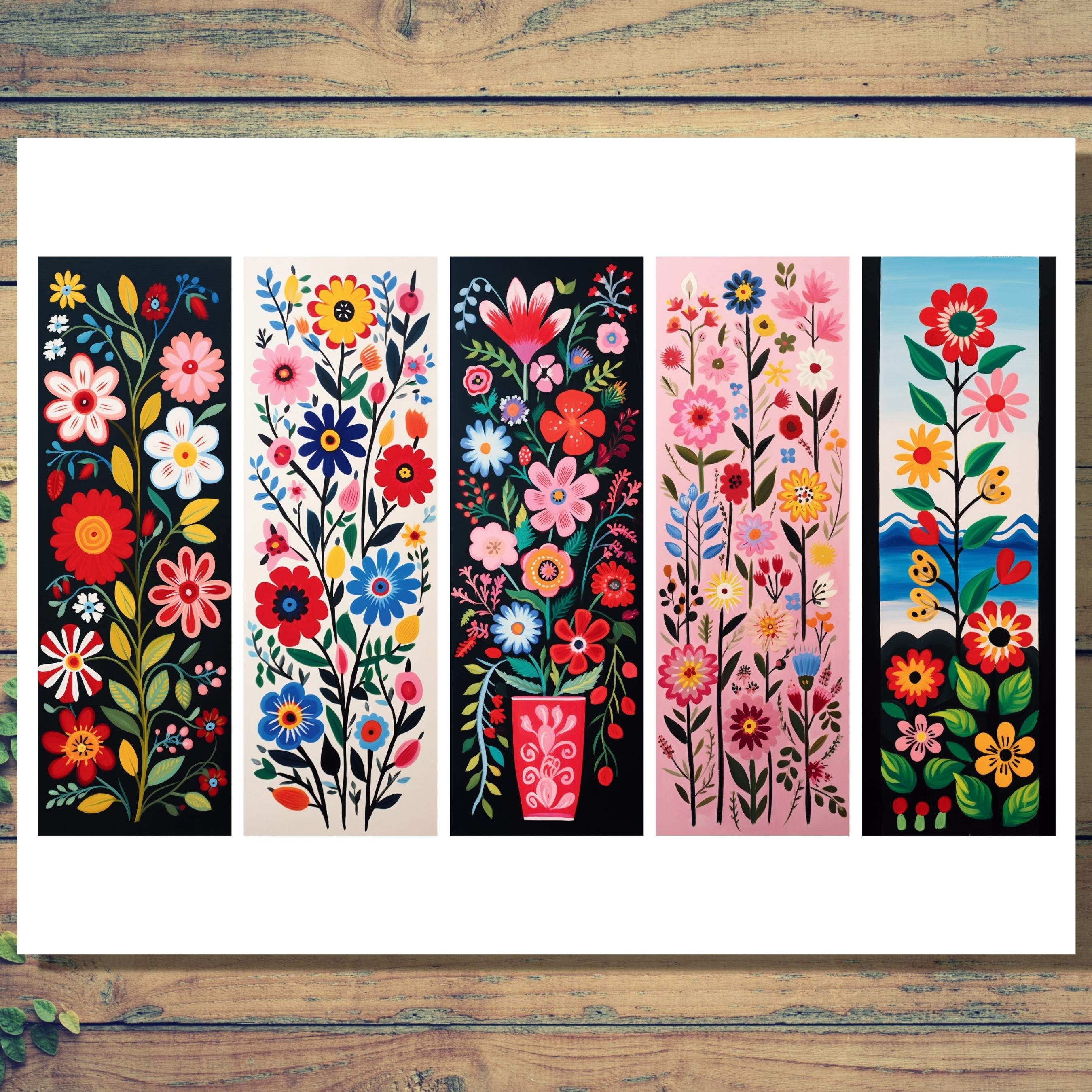 Flowers Bookmark Printable Bookmarks Folk Art Floral Artwork Bookmark ...