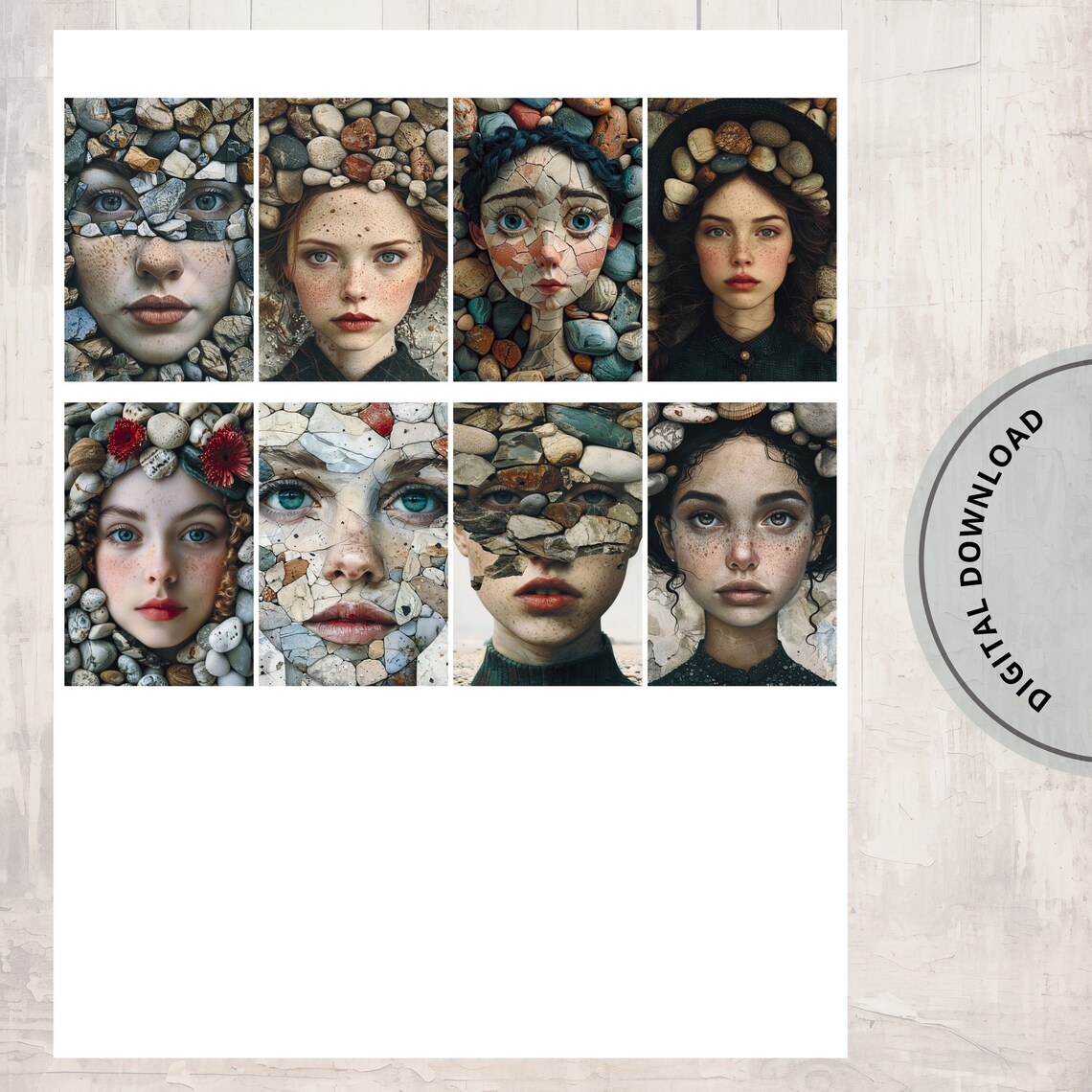 Pebbles Journal Half Papers Printable Page Surreal Art Woman Portrait ...