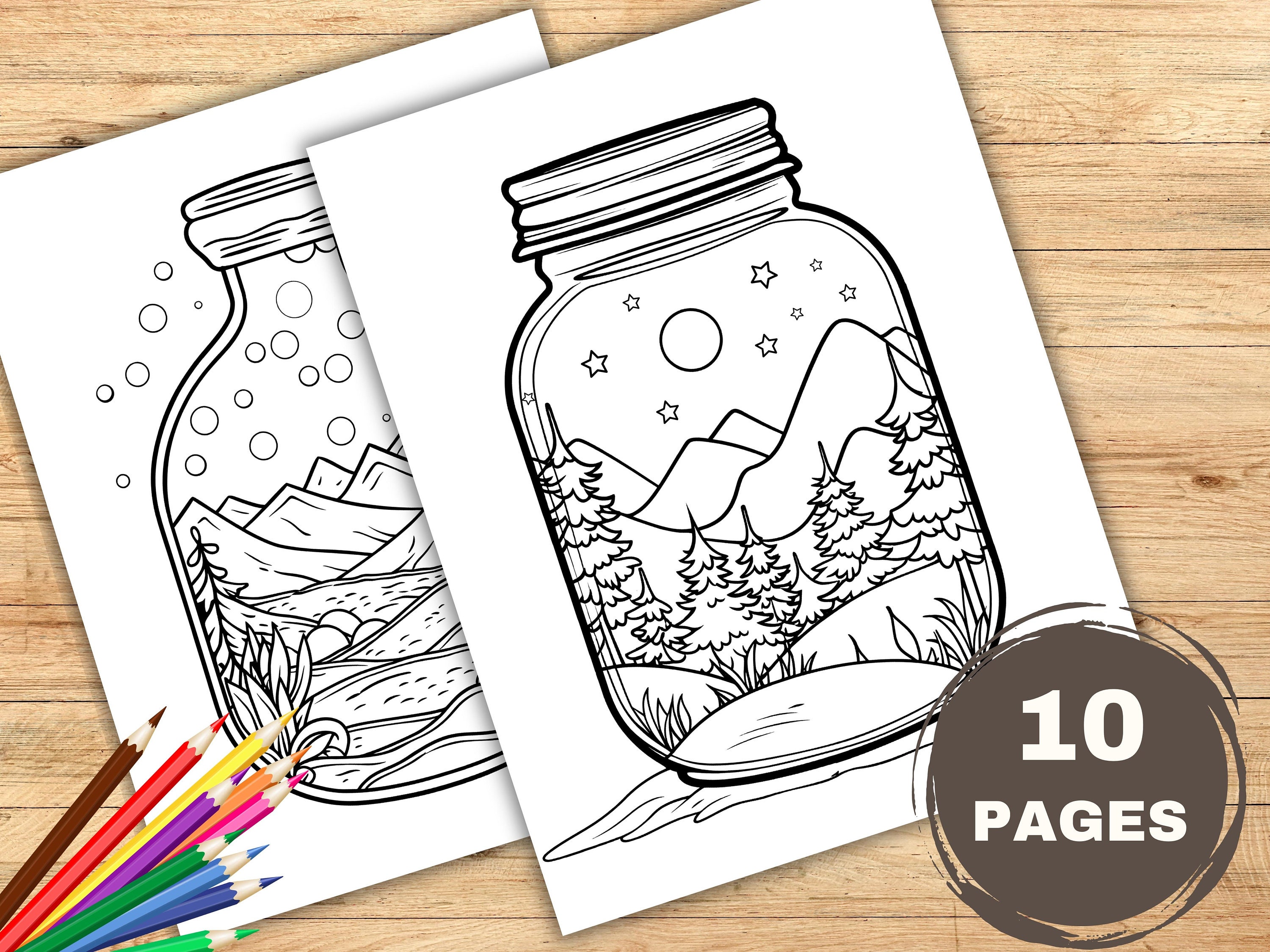 Landscape in a Jar Coloring Page, 10 Printable Coloring Pages for Kids ...