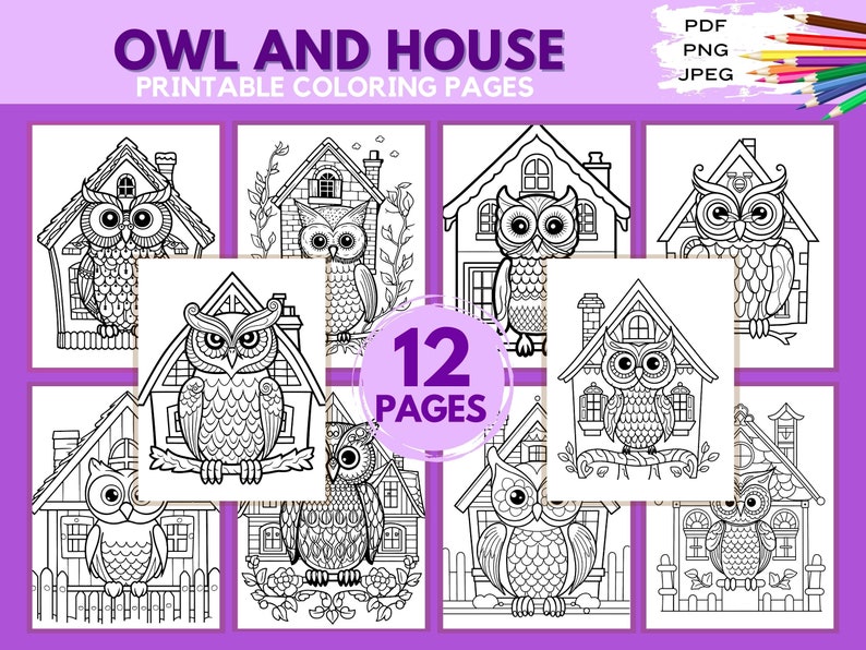 Owl and House Coloring Page, 12 Printable Coloring Pages for Kids and ...