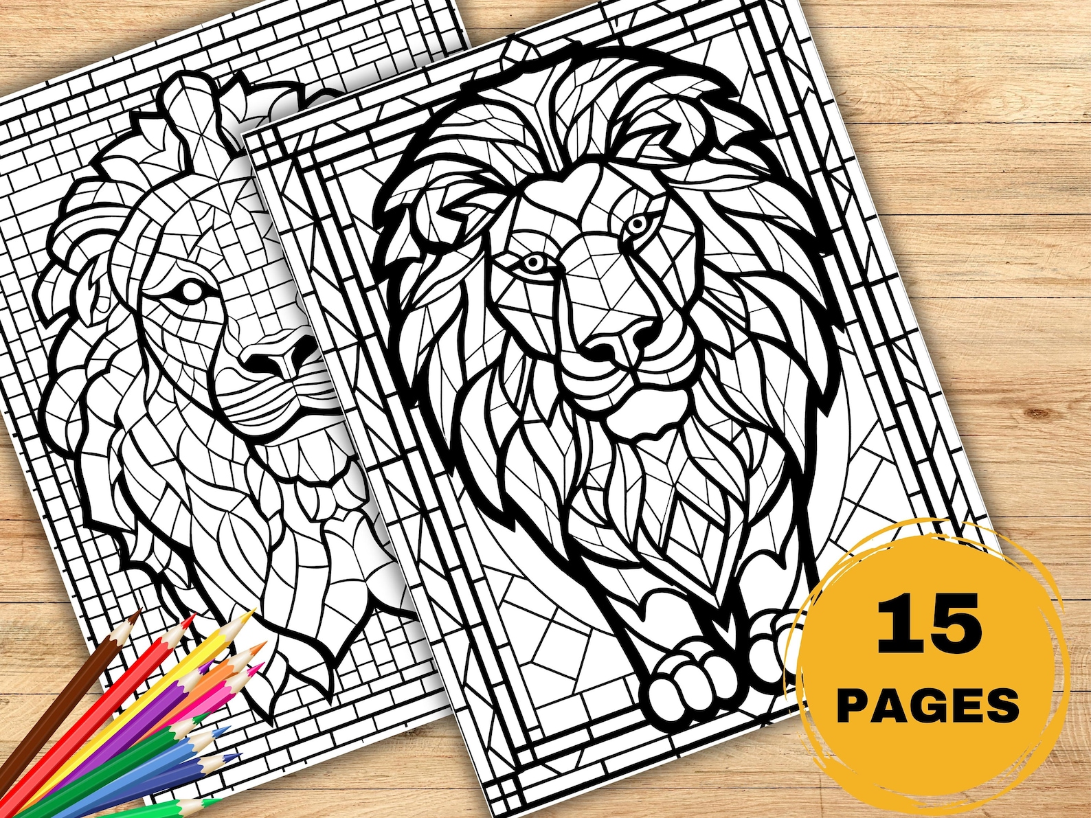 Stained Glass Lion Pattern Coloring Page, 15 Printable Pages, PDF, JPEG ...
