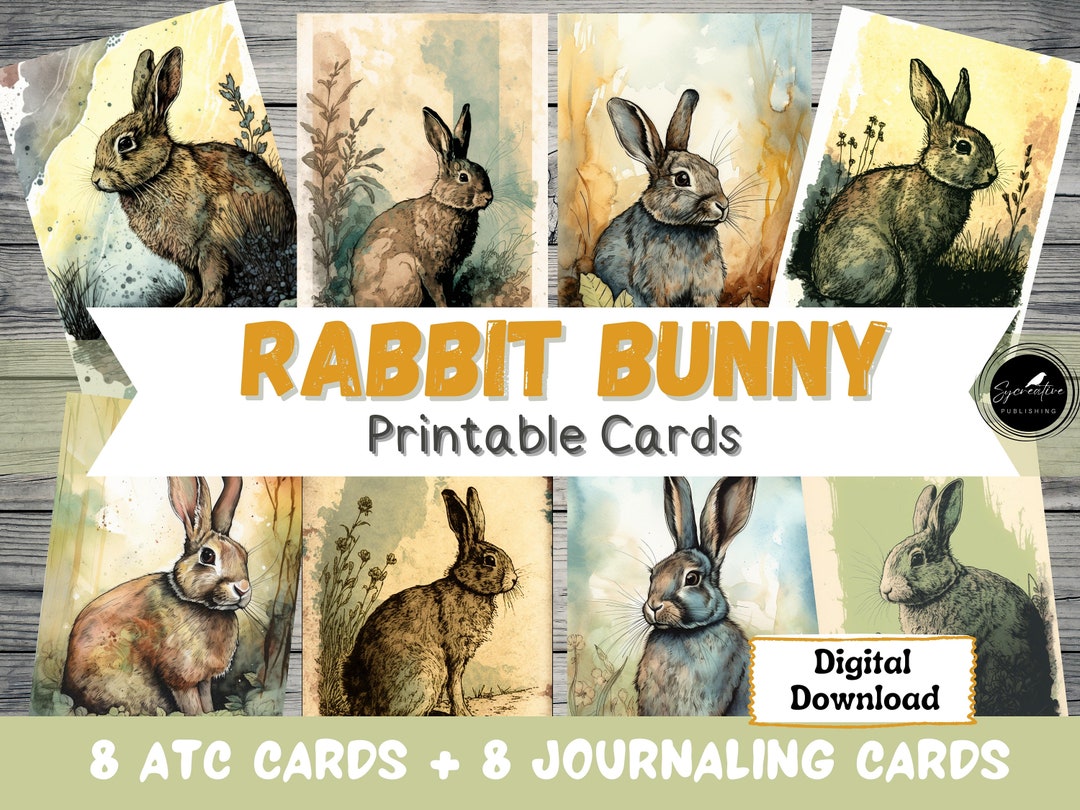 Rabbit Bunny Printables, Digital Image, Collage Sheet, ATC Cards, Junk ...
