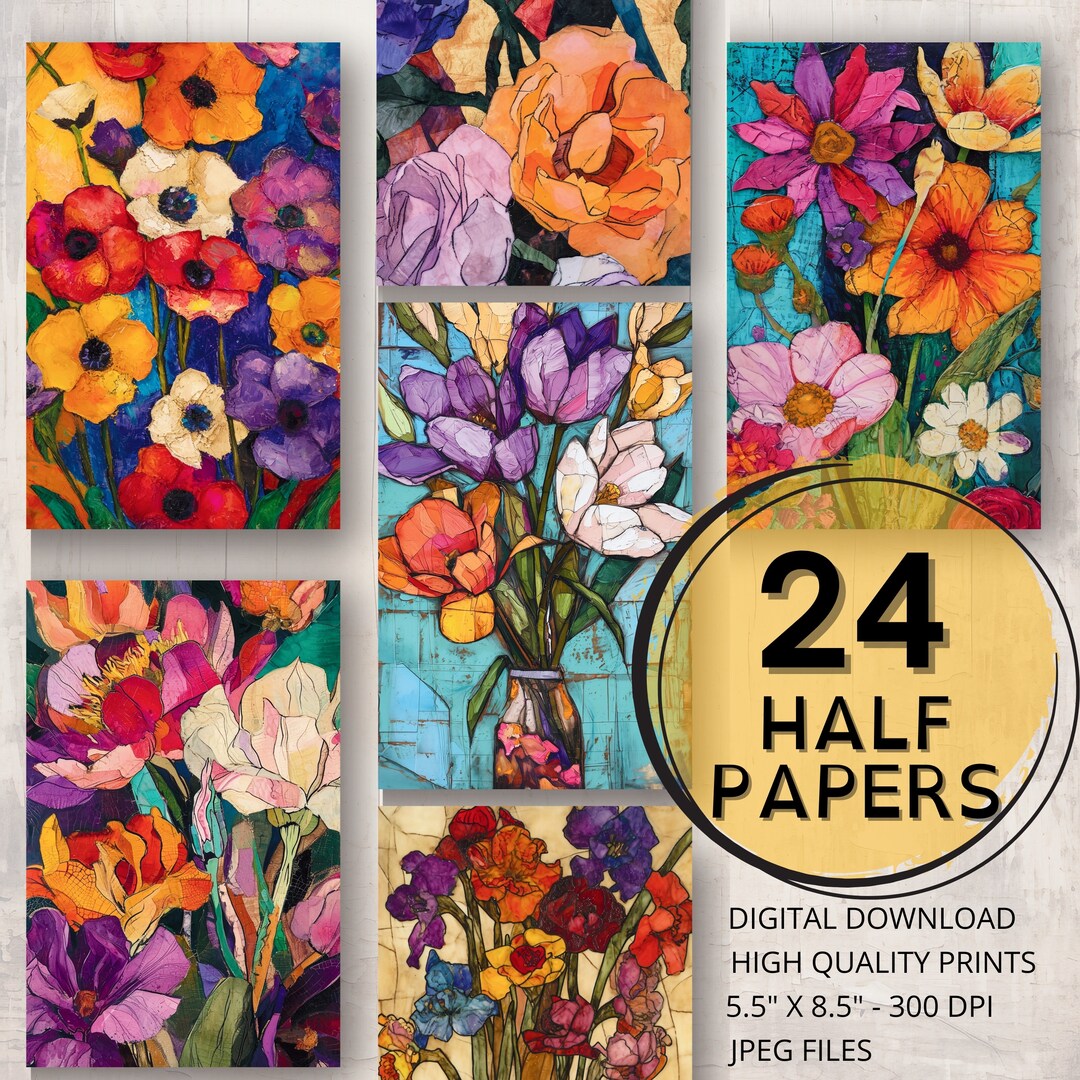 Colorful Spring Flowers Journal Half Papers Floral Printable Page ...