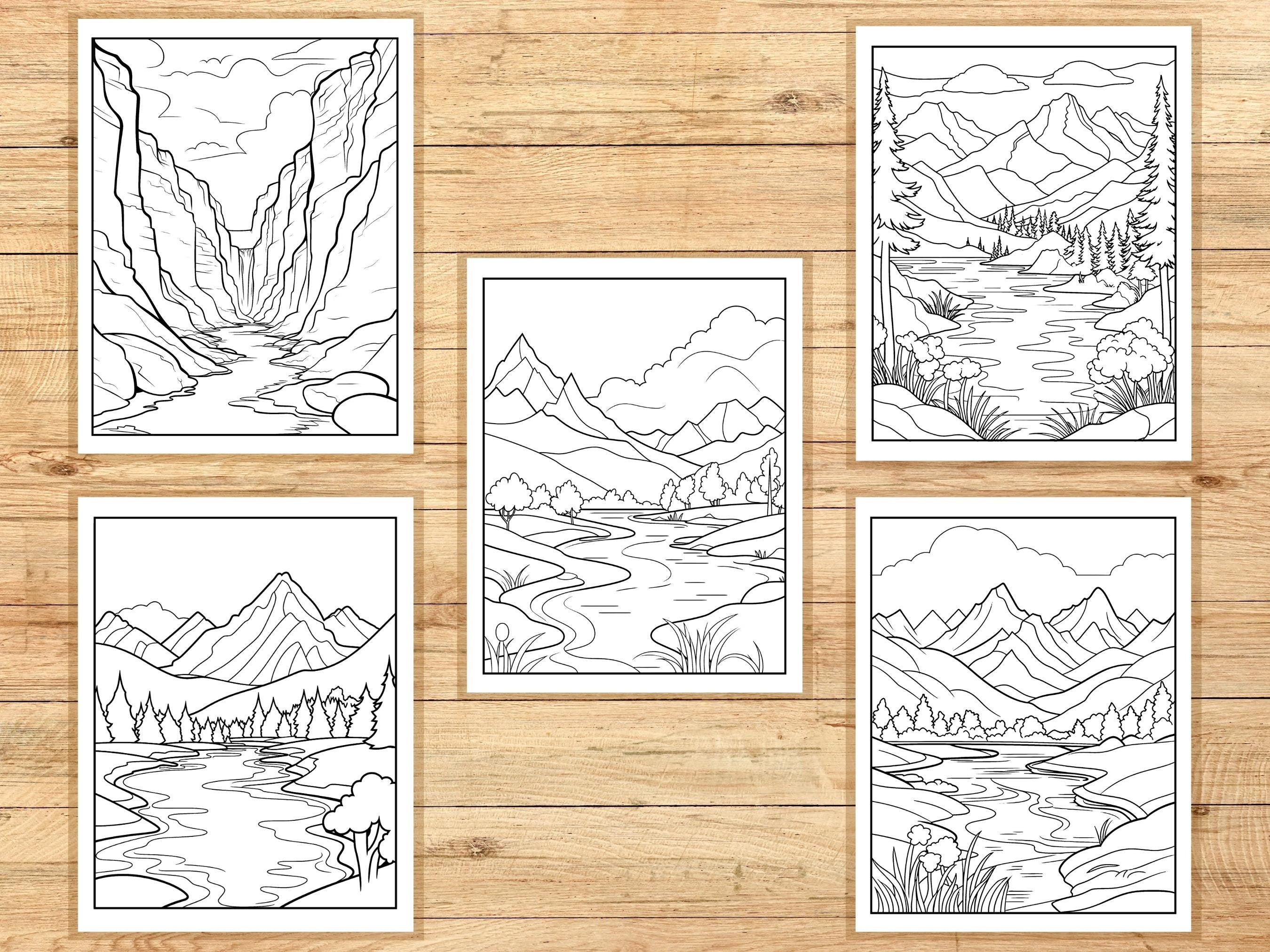 Minimalist Landscape Coloring Pages, 15 Printable Coloring Pages, PDF ...