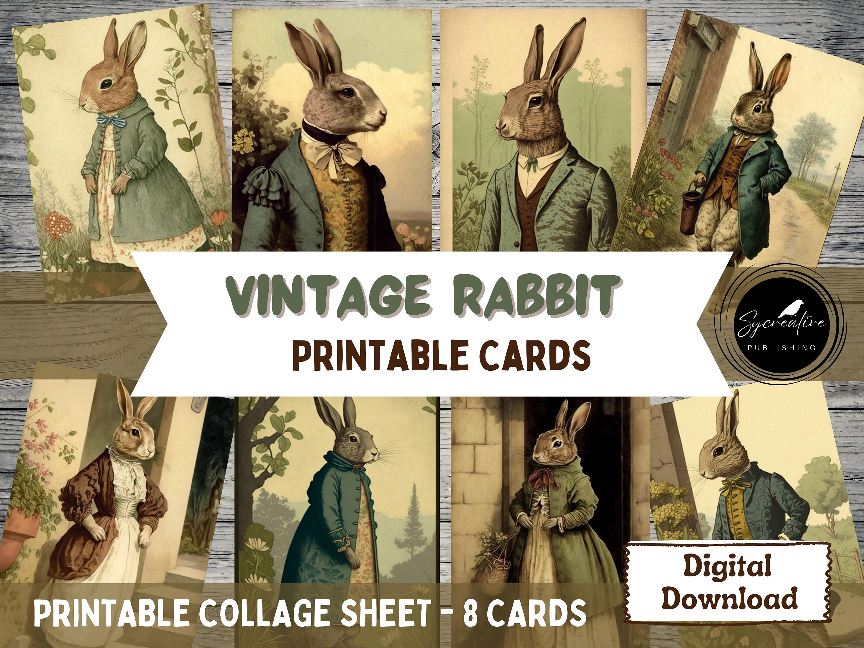 Vintage Rabbit PRINTABLE Digital Image Collage Sheet ATC - Etsy
