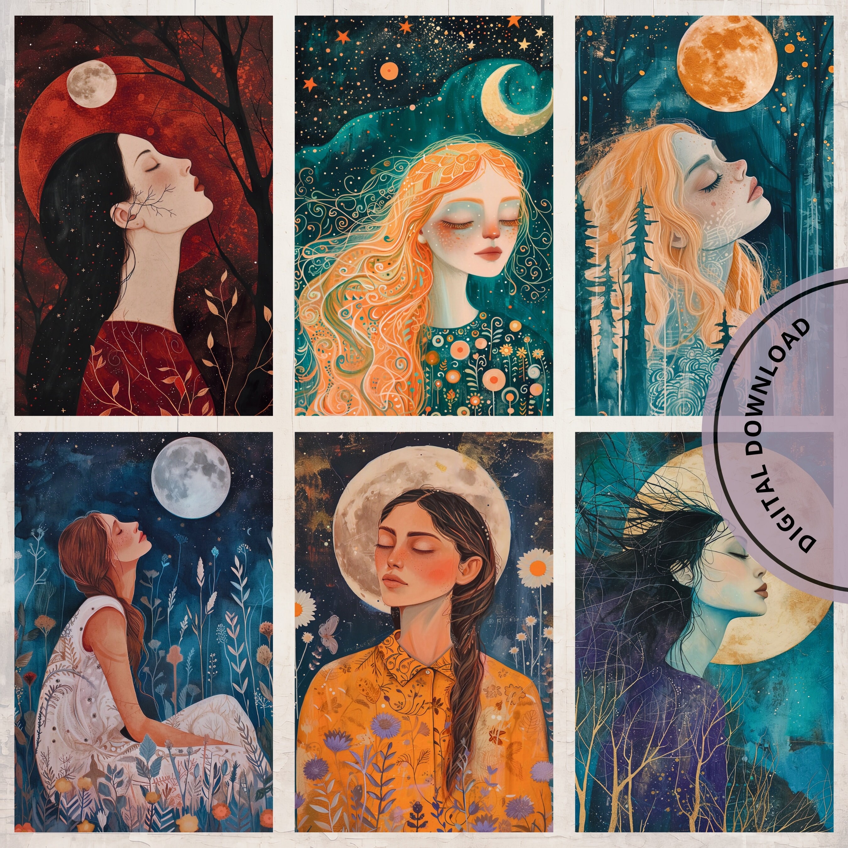 Moon & Girl Journal Half Papers Printable Pages Celestial Ephemera Moon ...