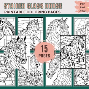 Stained Glass Horse Pattern Coloring Page, 15 Printable Pages, PDF ...