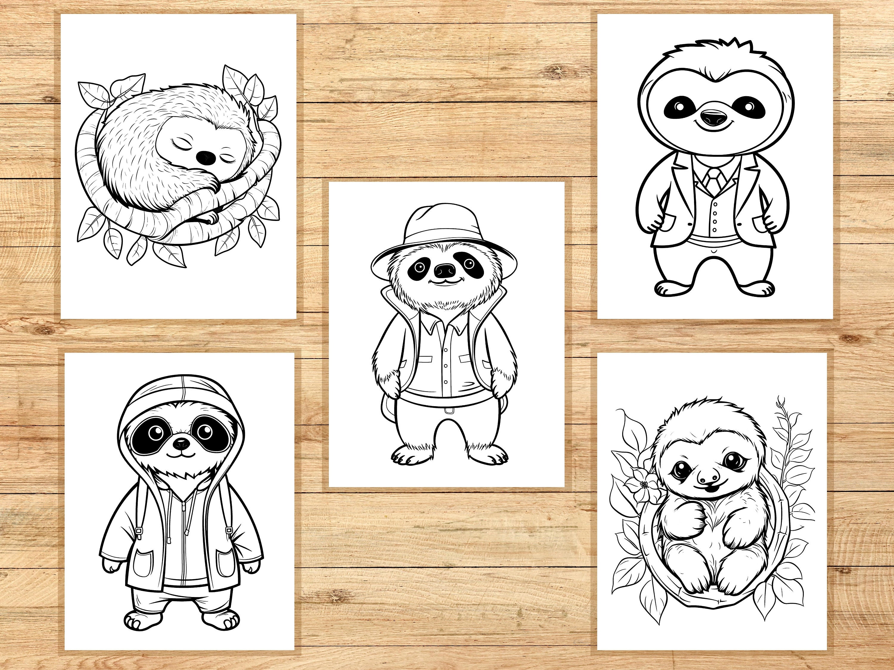 Cute Sloth Coloring Pages, 15 Printable Pages for Kids & Adults, Sloth ...