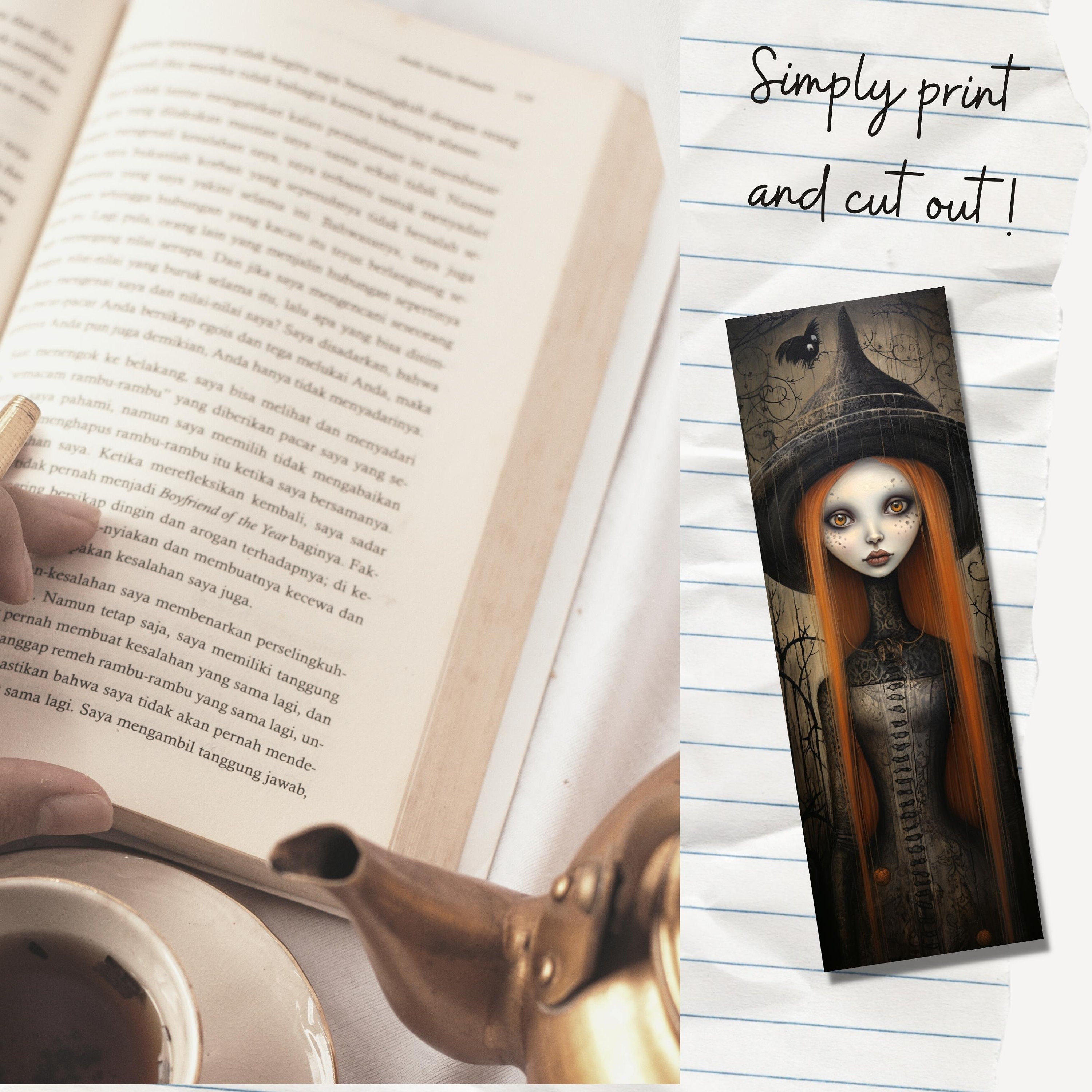 Halloween Gothic Witch Bookmarks Printable Spooky Halloween Gothic ...