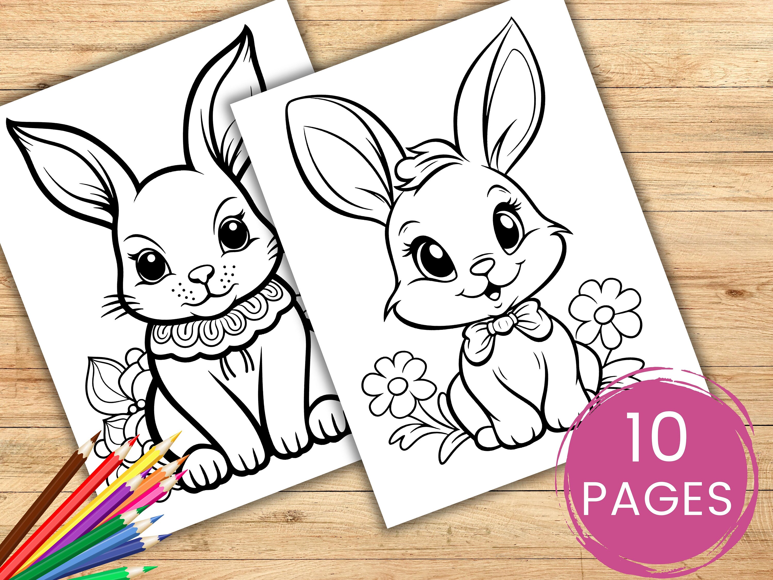 Sweet Bunny Coloring Pages, 10 Printable Sheets for Kids, Boys, Girls ...