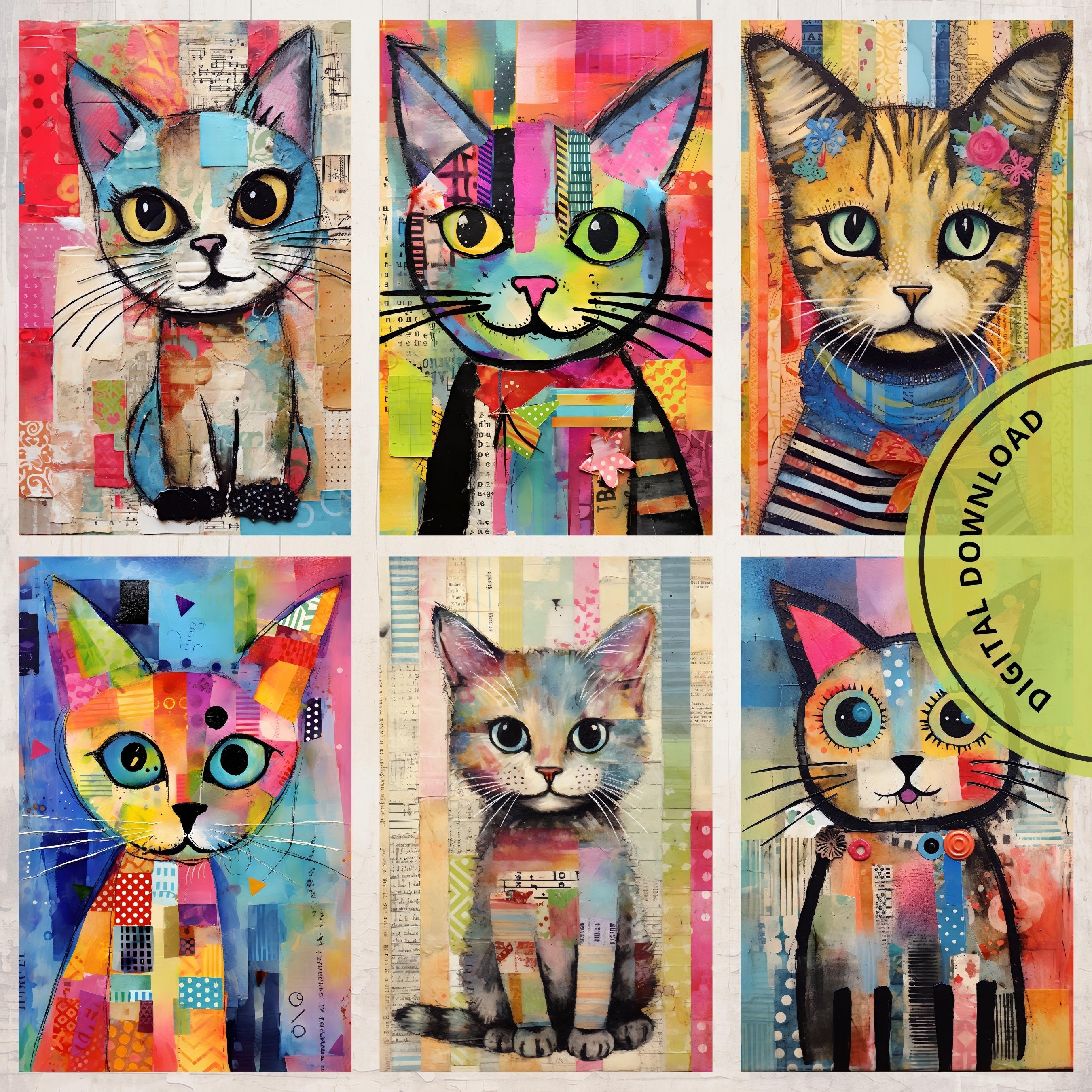 Colorful Cat Journal Half Papers Cat Printable Pages Digital Cat ...