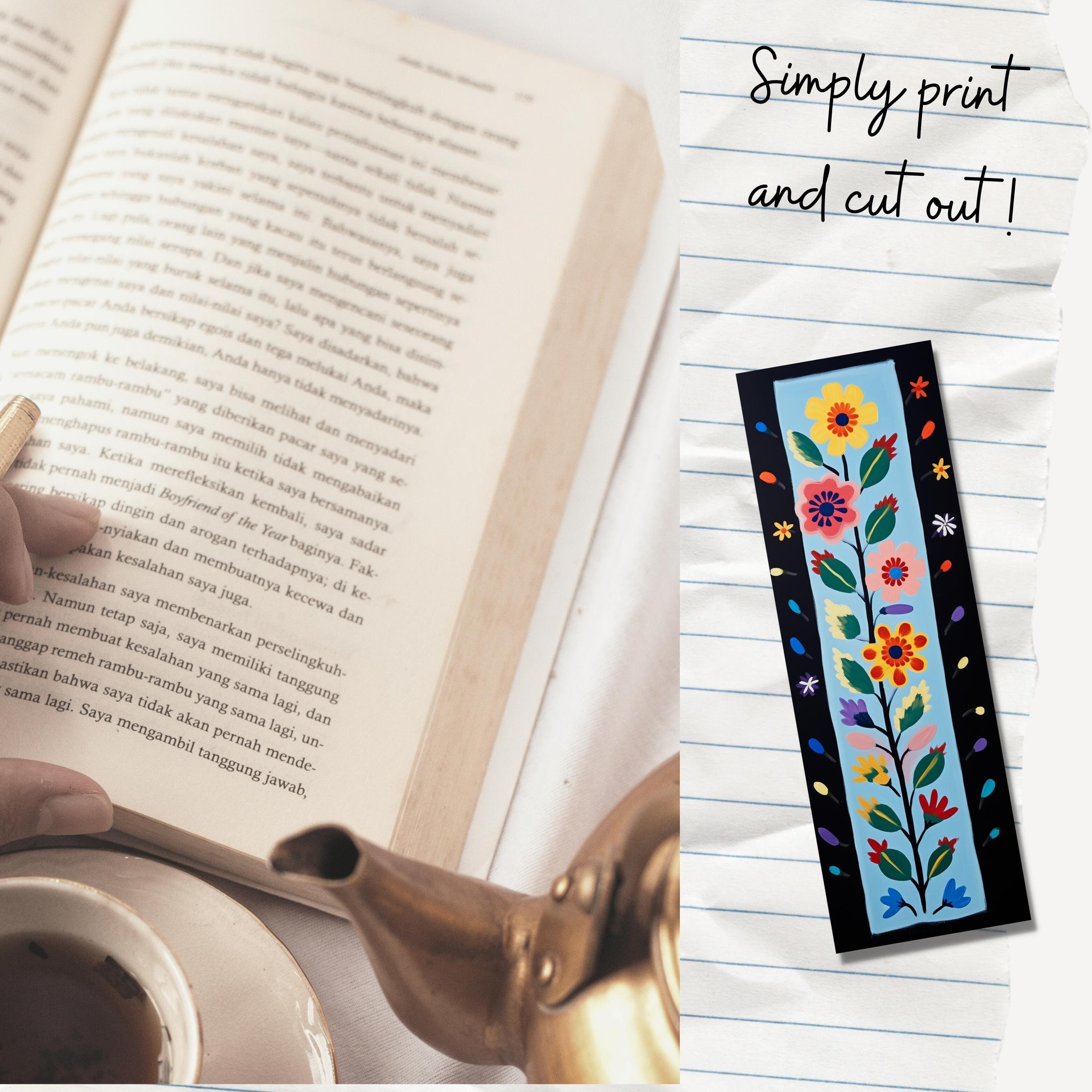 Flowers Bookmark Printable Bookmarks Folk Art Floral Artwork Bookmark ...