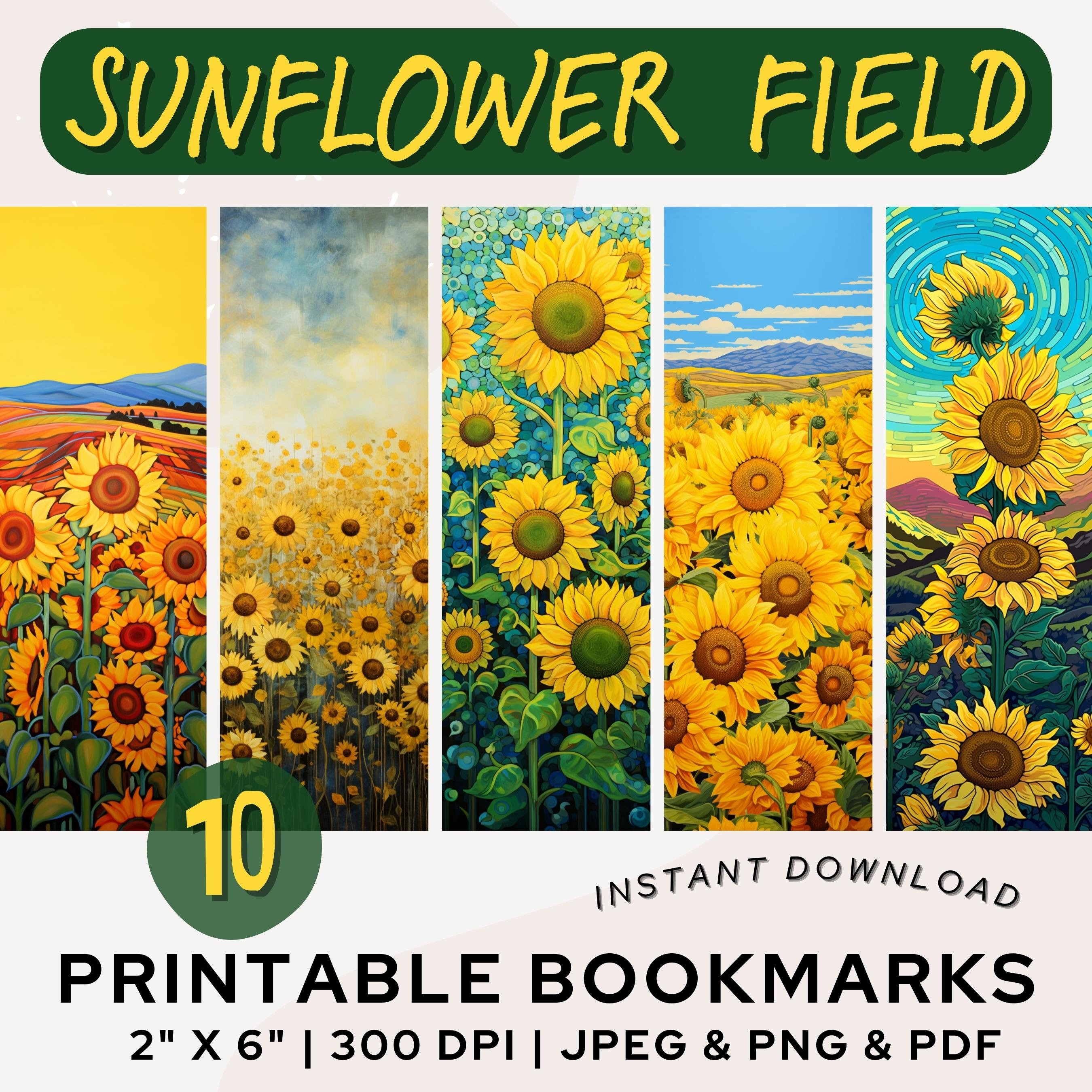 Sunflower Field Bookmark Printable Bookmarks Floral Landscape - Etsy