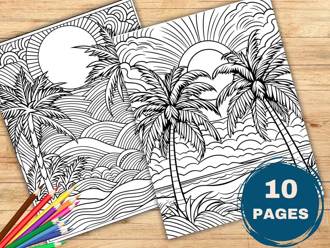 Ocean Waves Coloring Pages, 10 Printable Ocean Themed Pages, Beach ...