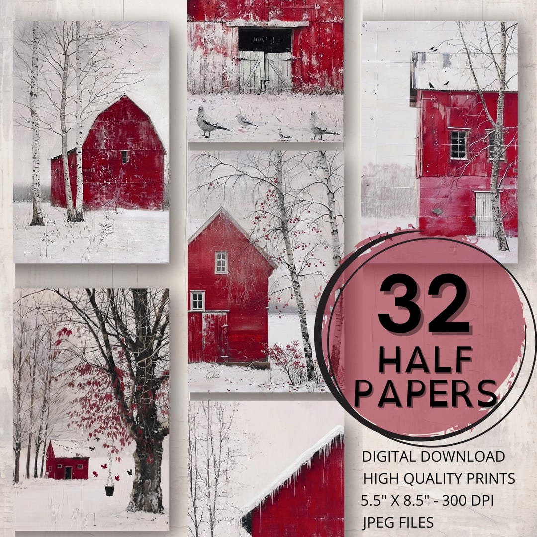Winter Red House Red Barn Journal Half Papers Printable Page Winter ...