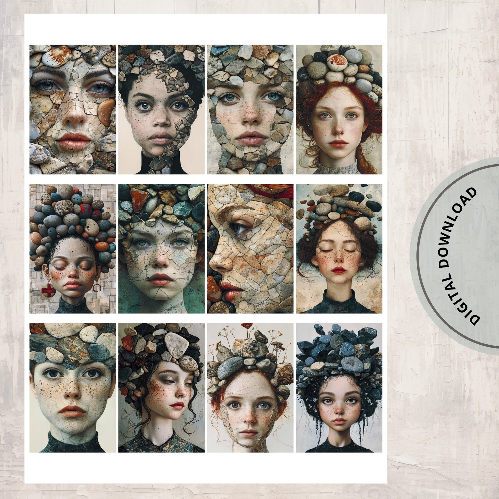 Pebbles Journal Half Papers Printable Page Surreal Art Woman Portrait ...