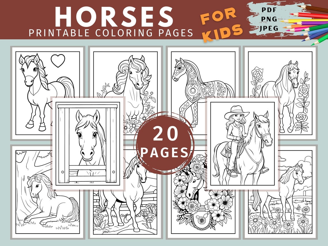 Horses Coloring Pages, 20 Printable Pages for Girls Horses Coloring ...