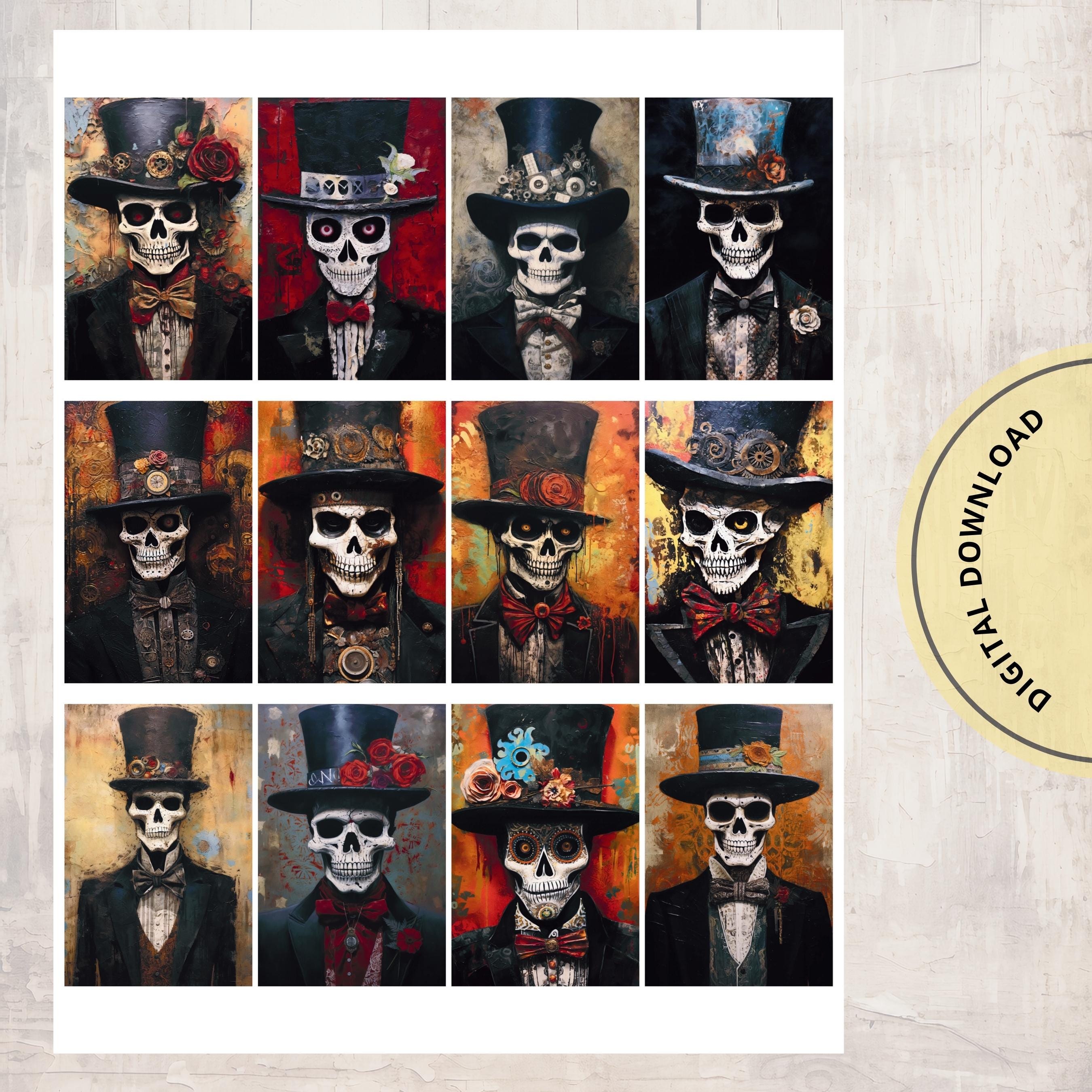 Skeleton With Hat Journal Half Papers Printable Pages Dressed Skeleton ...