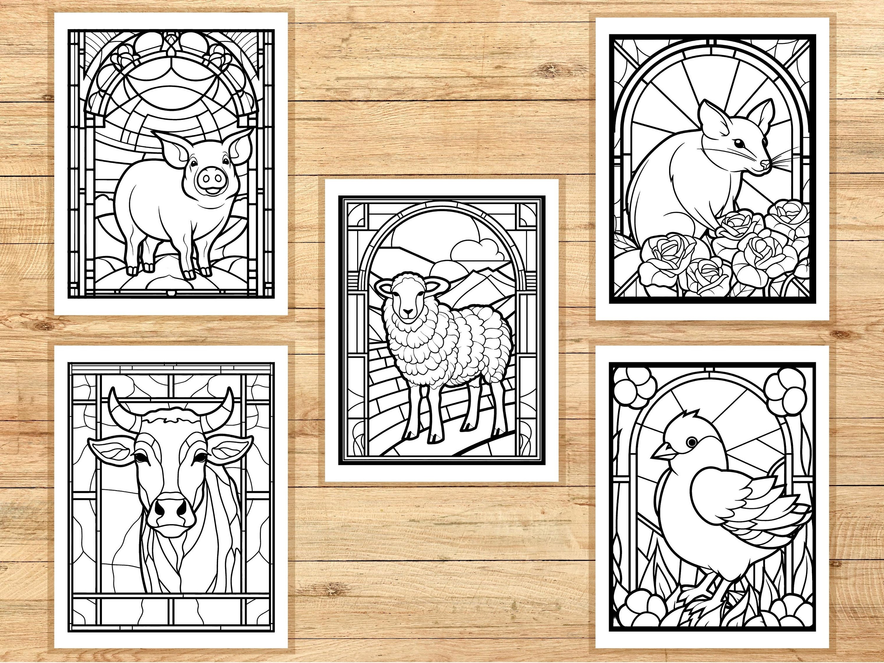 Farm Animal Stained Glass Pattern Coloring Page 20 Printable Pages JPEG ...