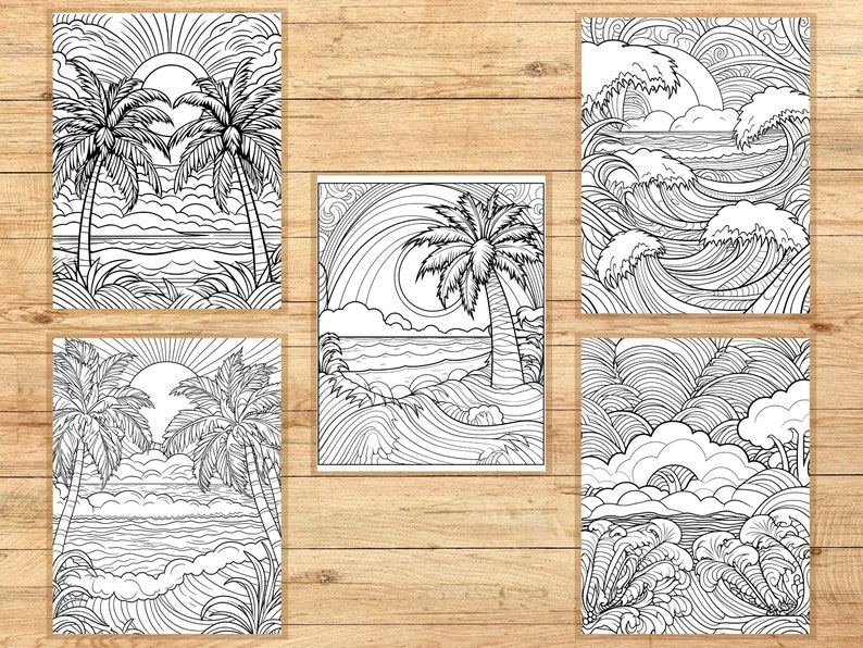 Ocean Waves Coloring Pages, 10 Printable Ocean Themed Pages, Beach ...
