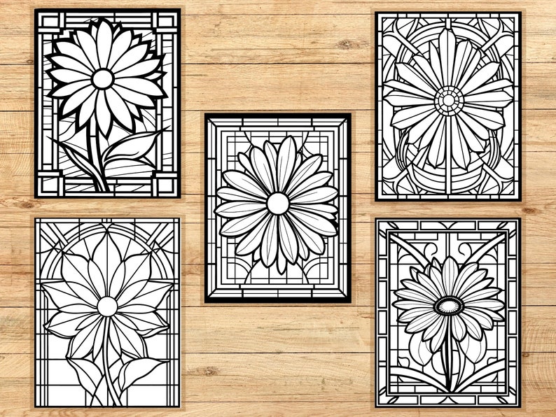 Daisy Stained Glass Pattern Coloring Page, 20 Printable Pages, PDF ...