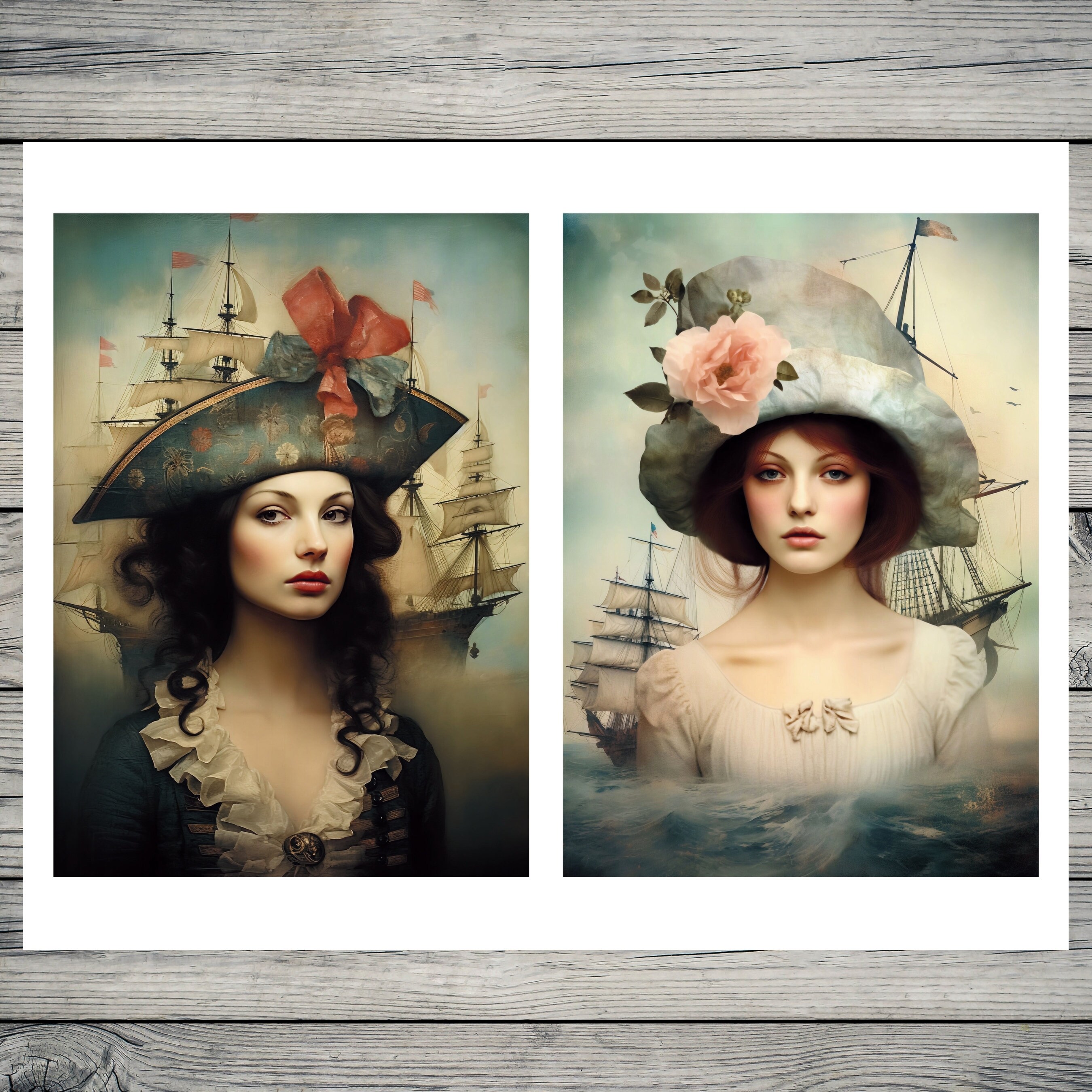 Pirate Printable Junk Journal Cards ATC Card Making Surreal Art Woman ...