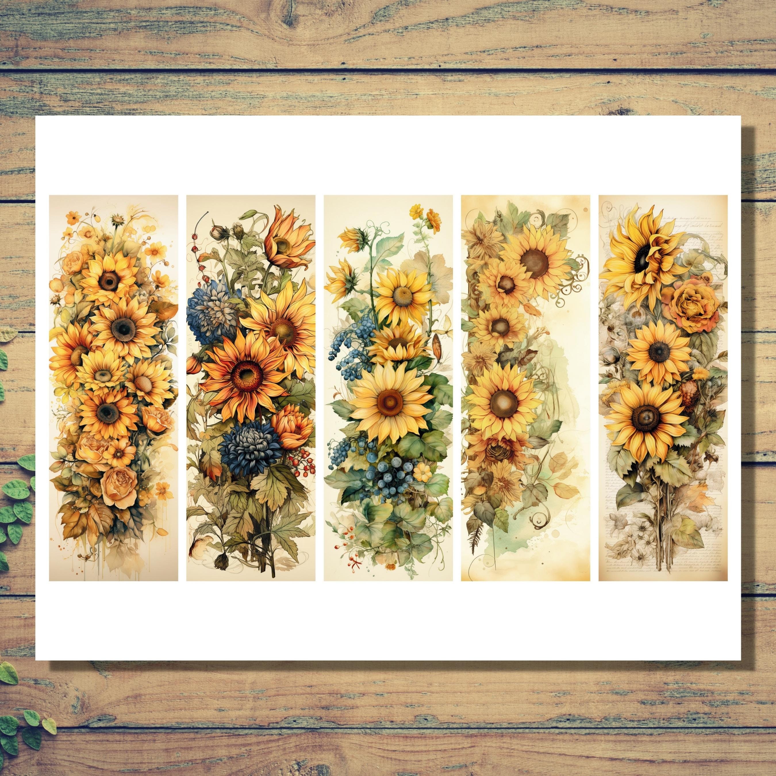 Sunflowers Bookmarks Printable Bookmark Garden Flower Vintage Bookmark ...