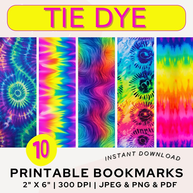 Tie Dye Bookmarks Printable Bookmark Colorful Bookmark Neon - Etsy