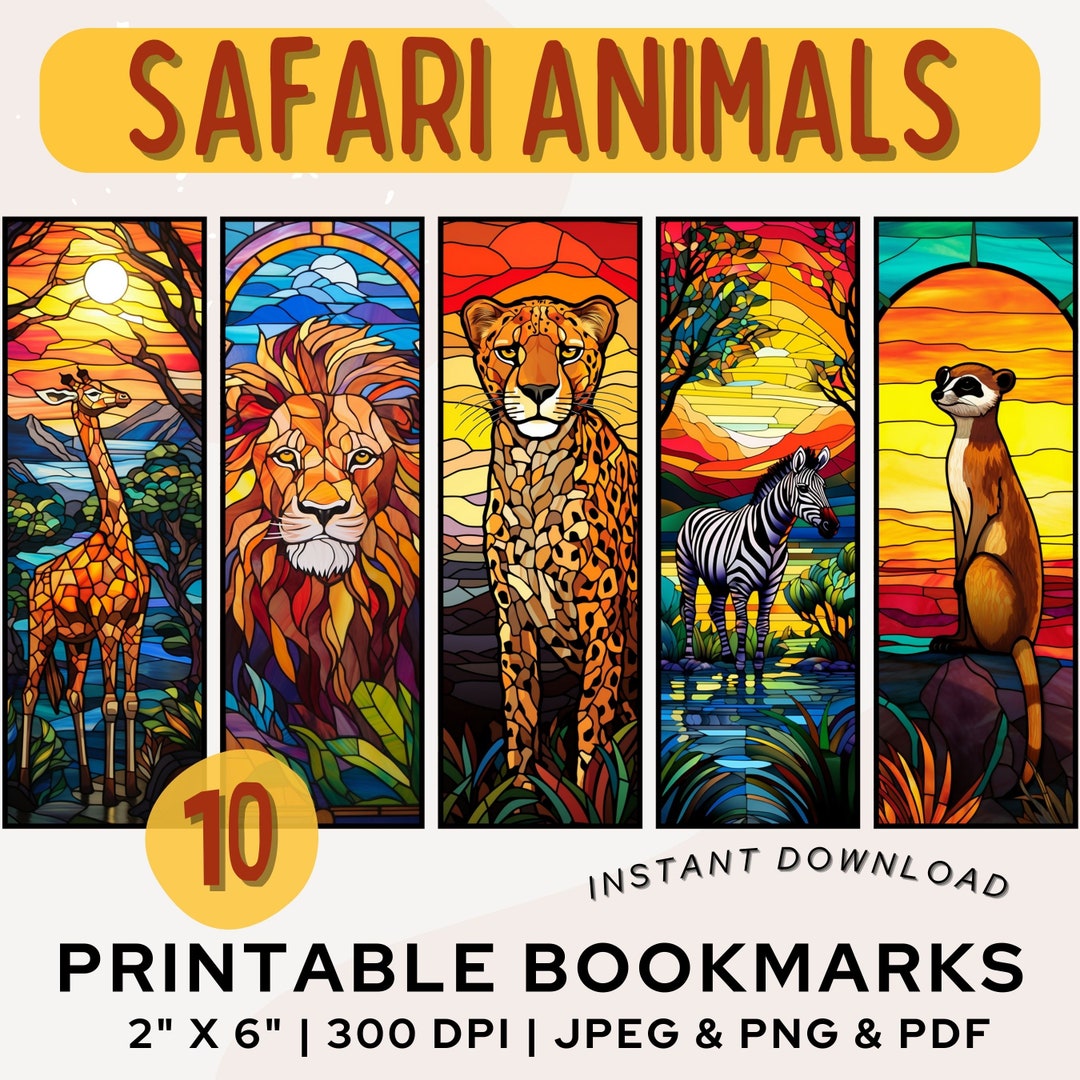 Safari Animal Bookmarks Printable Bookmark Colorful Stained Glass ...