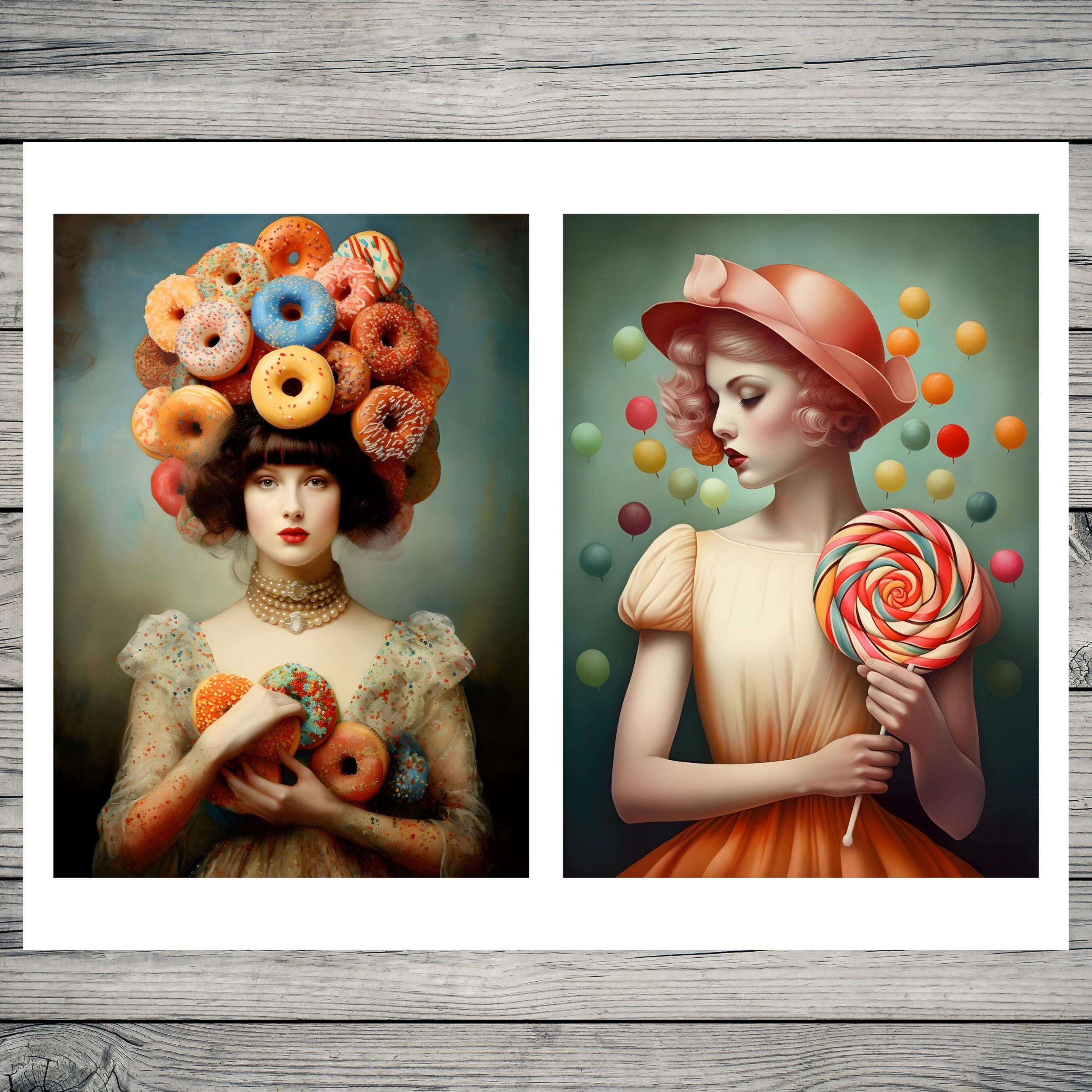 Sweets Junk Journal Cards Sweets Printable ATC Card Making Surreal Art Woman Portrait Dessert ...