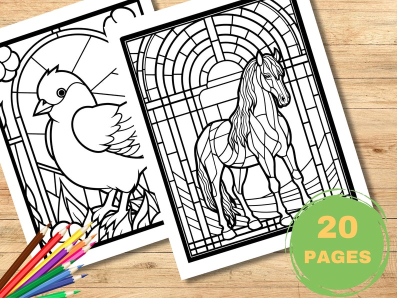 Farm Animal Stained Glass Pattern Coloring Page 20 Printable Pages JPEG ...
