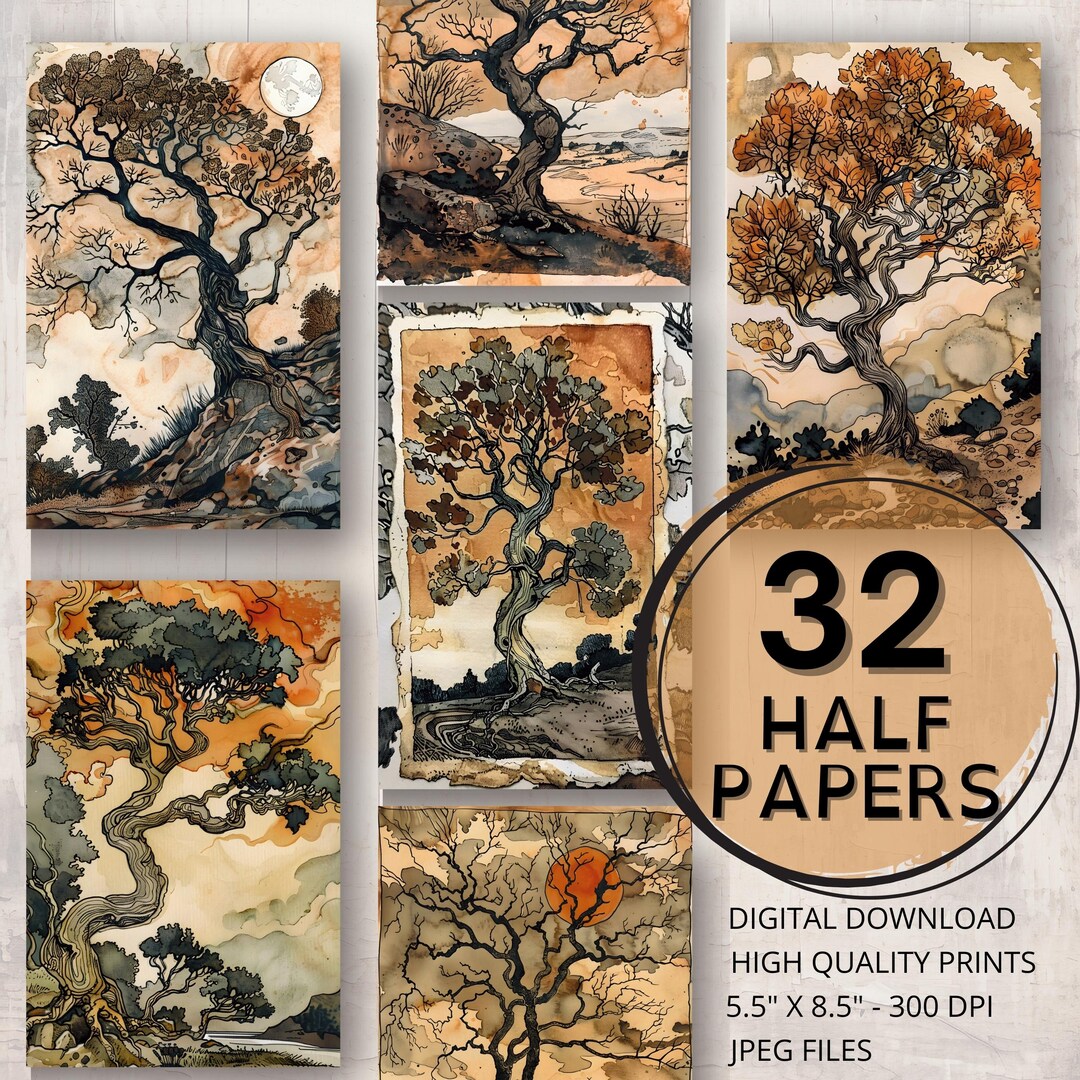 Earthy Tree Journal Half Papers Tree Printable Pages Scrapbooking ...
