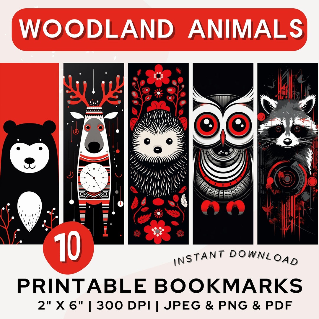 Woodland Animals Printable Bookmarks Printable Bookmark Book Red White ...