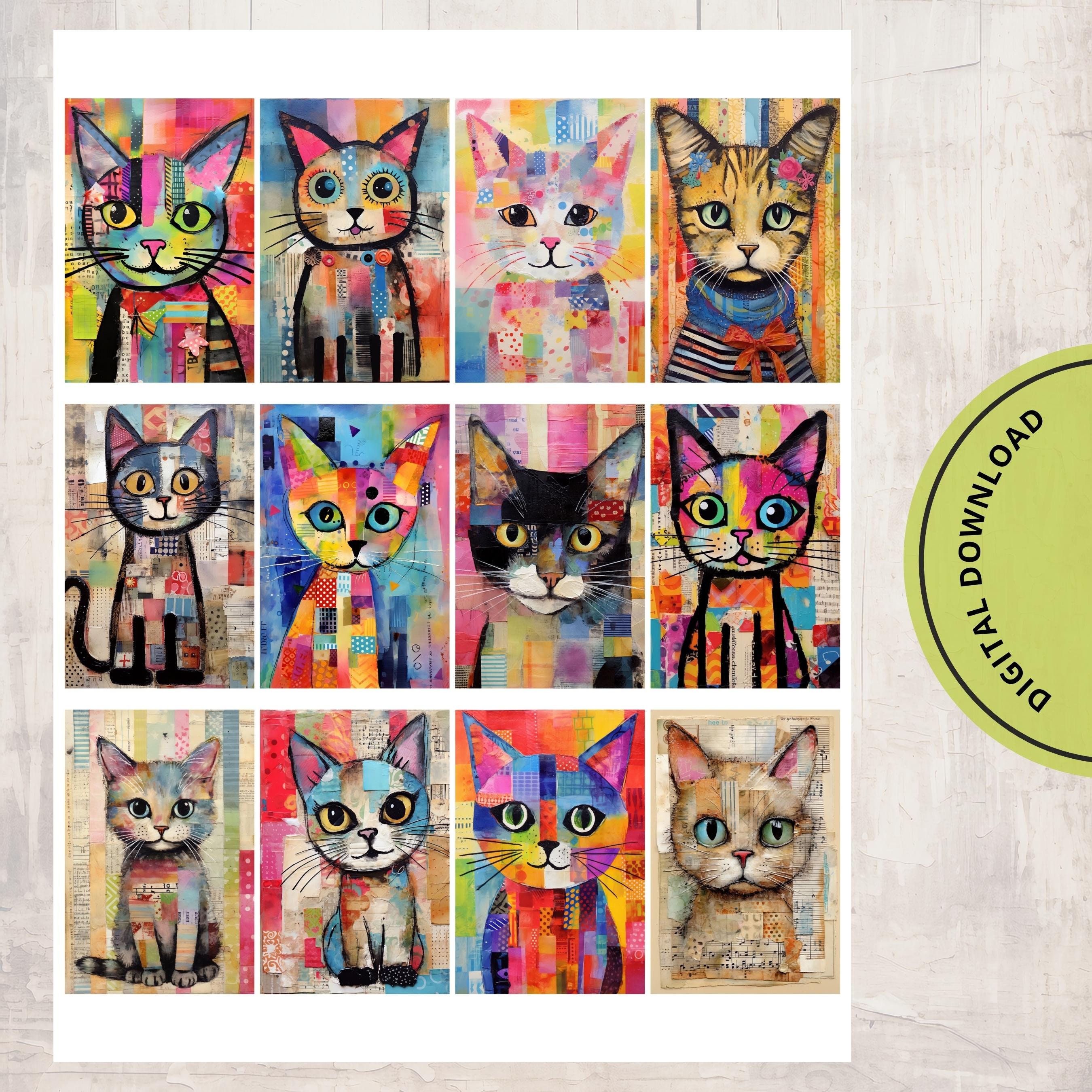 Colorful Cat Journal Half Papers Cat Printable Pages Digital Cat ...