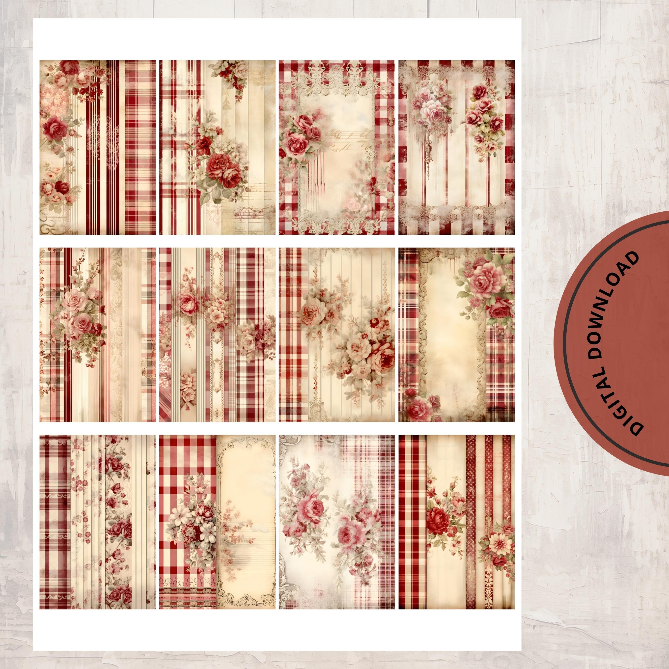 Red Journal Half Papers Floral Printable Page Digital Ephemera - Etsy
