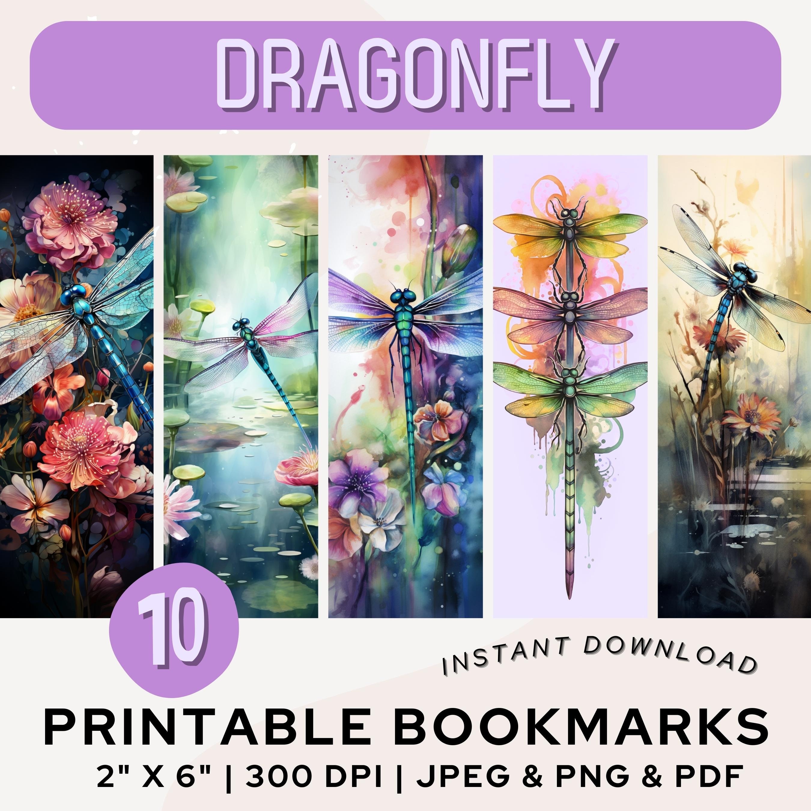 Dragonfly Bookmark Printable Bookmarks Flower Nature Fantasy Dragonfly ...